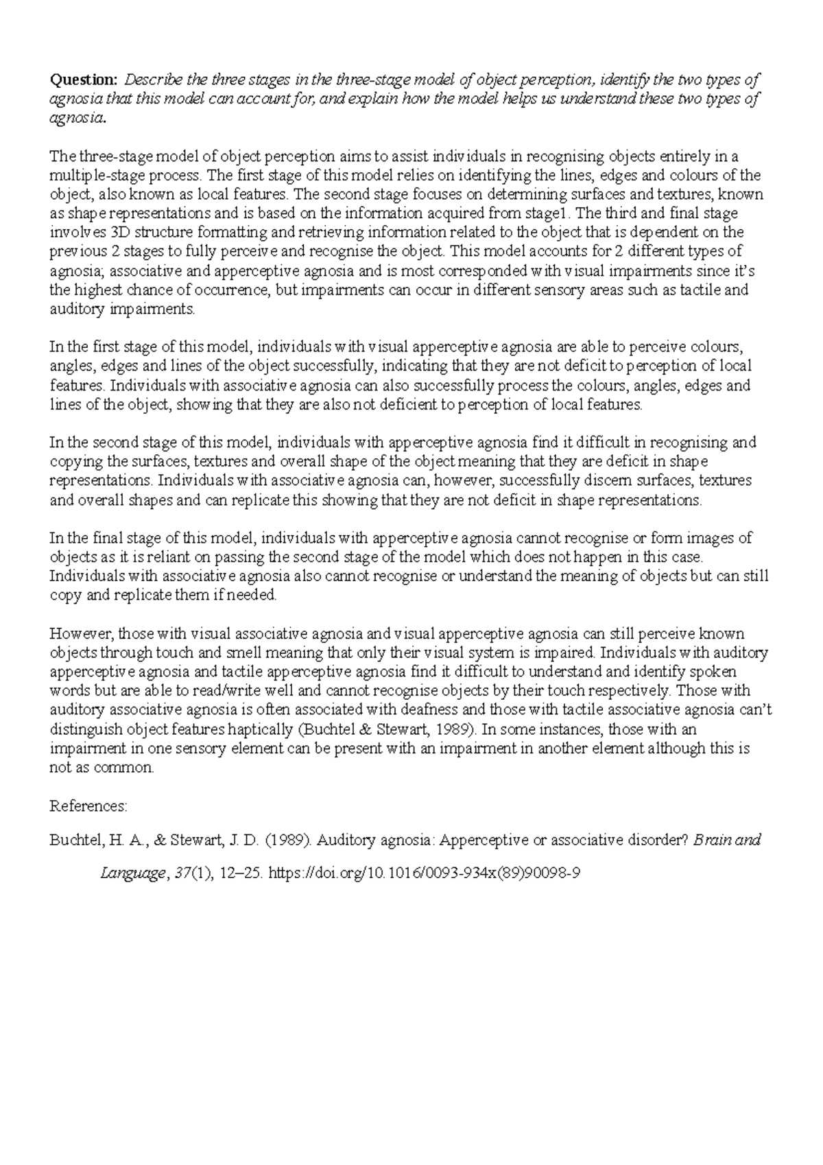 COGS1010 - essay pt1 - Question: Describe the three stages in the three-stage model of object ...