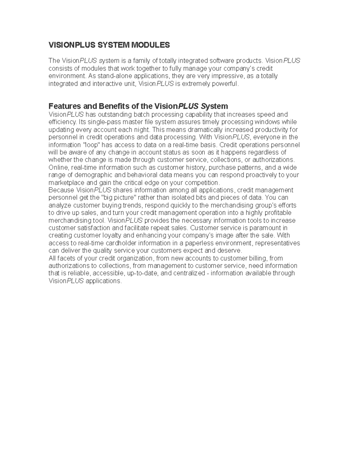 278280732 Visionplus System Modules - VISIONPLUS SYSTEM MODULES The ...