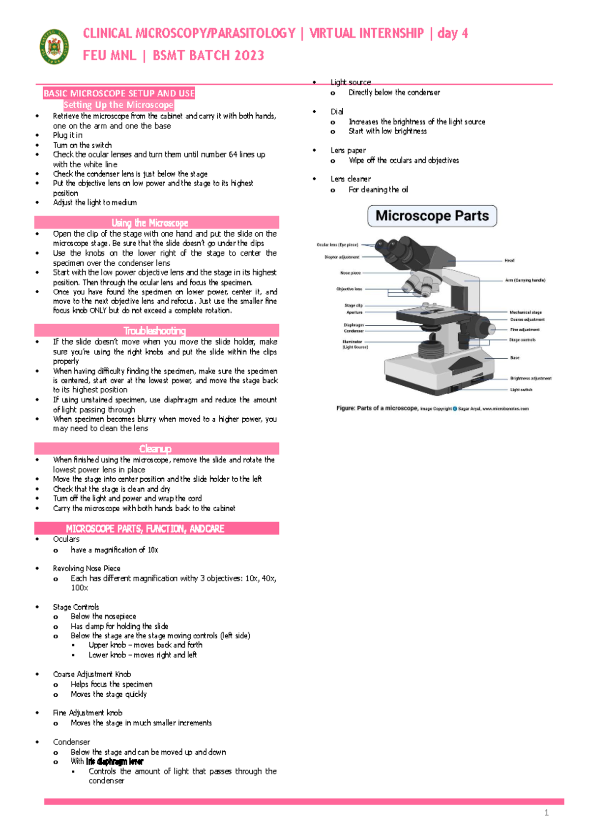 CM PARA DAY 4 - CLINICAL MICROSCOPY AND PARASITOLOGY - Setting Up the ...