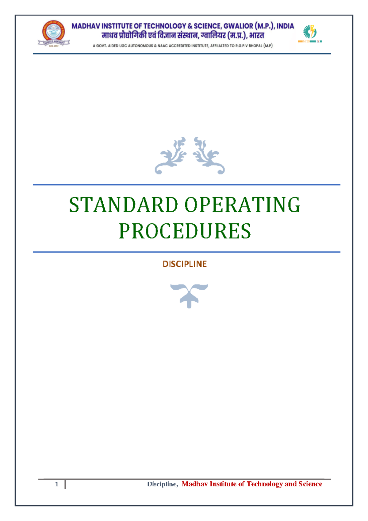 Discipline SOP - STANDARD OPERATING PROCEDURES DISCIPLINE Purpose: To ...