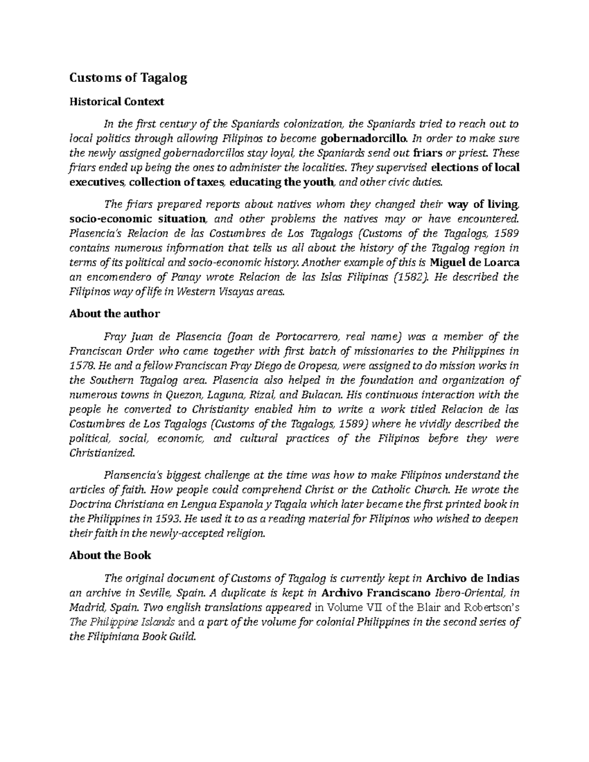 Customs-of-Tagalog - ... - Customs of Tagalog Historical Context In the ...