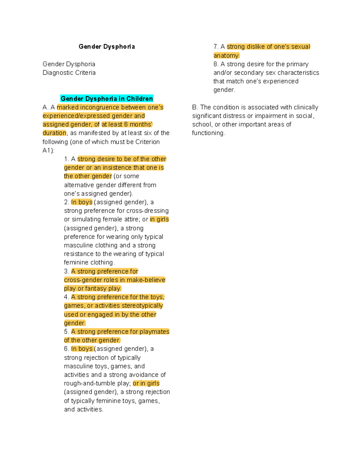 Gender dysphoria - Abnormal psychology - Gender Dysphoria Gender Dysphoria Diagnostic Criteria ...