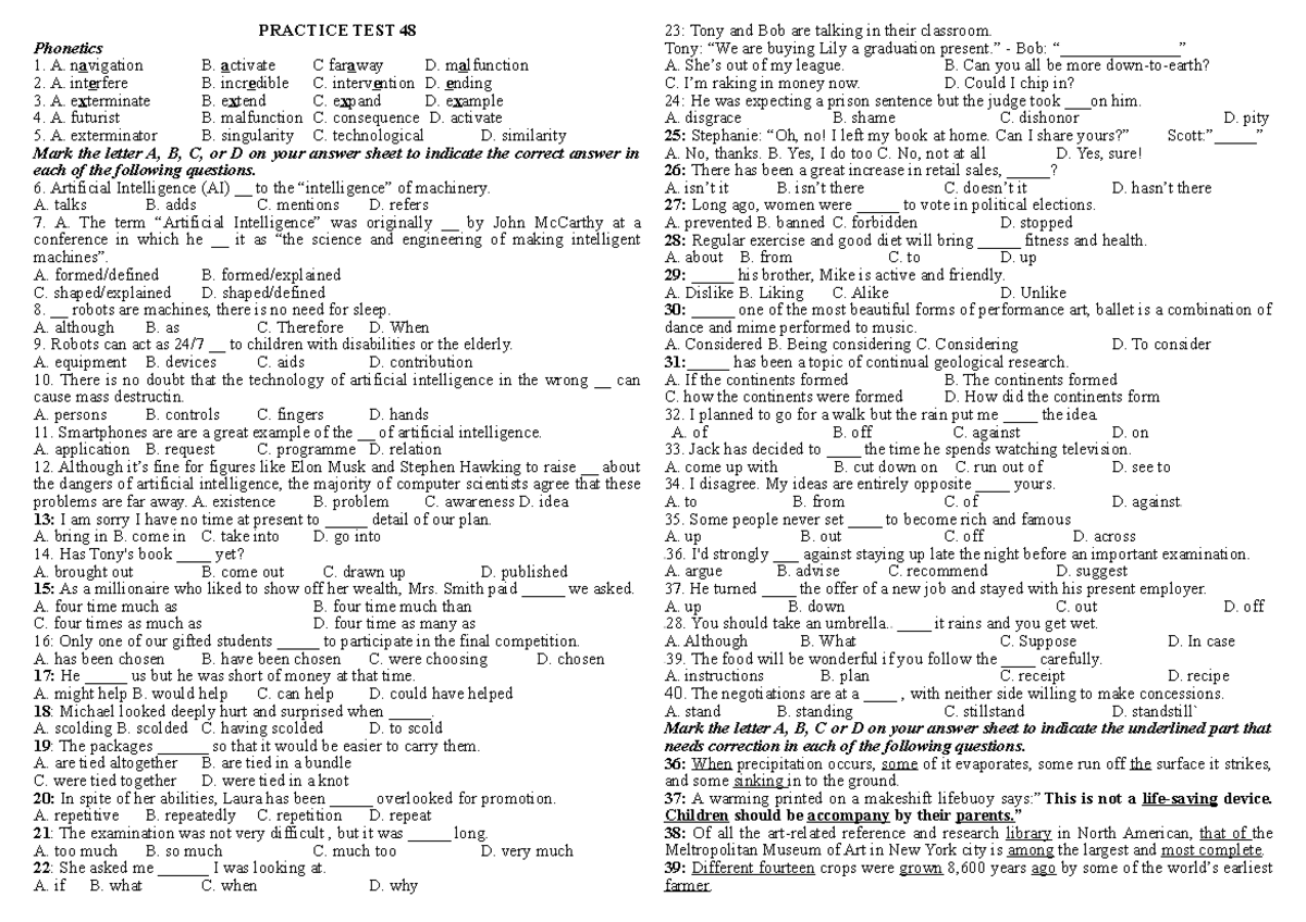Practice TEST 48' - hhuhuhu - PRACTICE TEST 48 Phonetics A. navigation ...