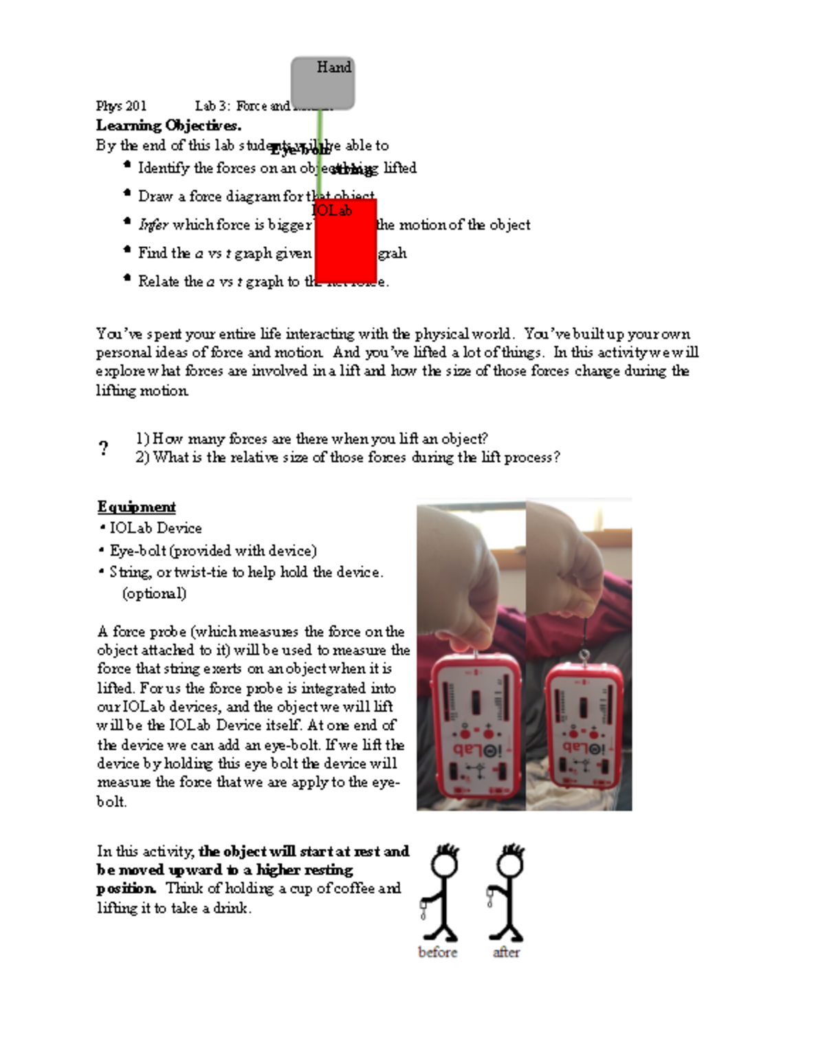 Lab3- Force on a lifted object - Phys 201 Lab 3: Force and Motion ...