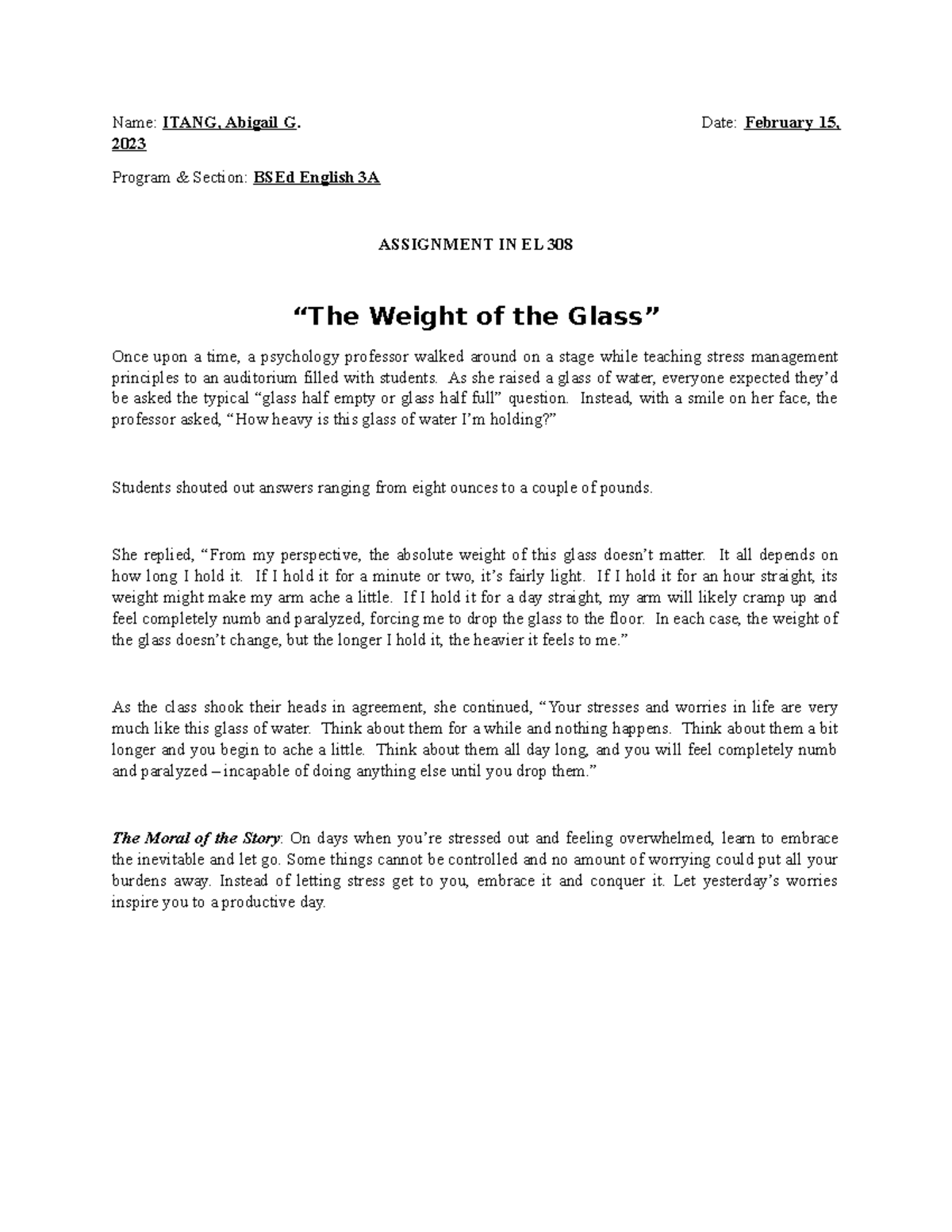 Ass el 308 - All about grammar - Name: ITANG, Abigail G. Date: February ...