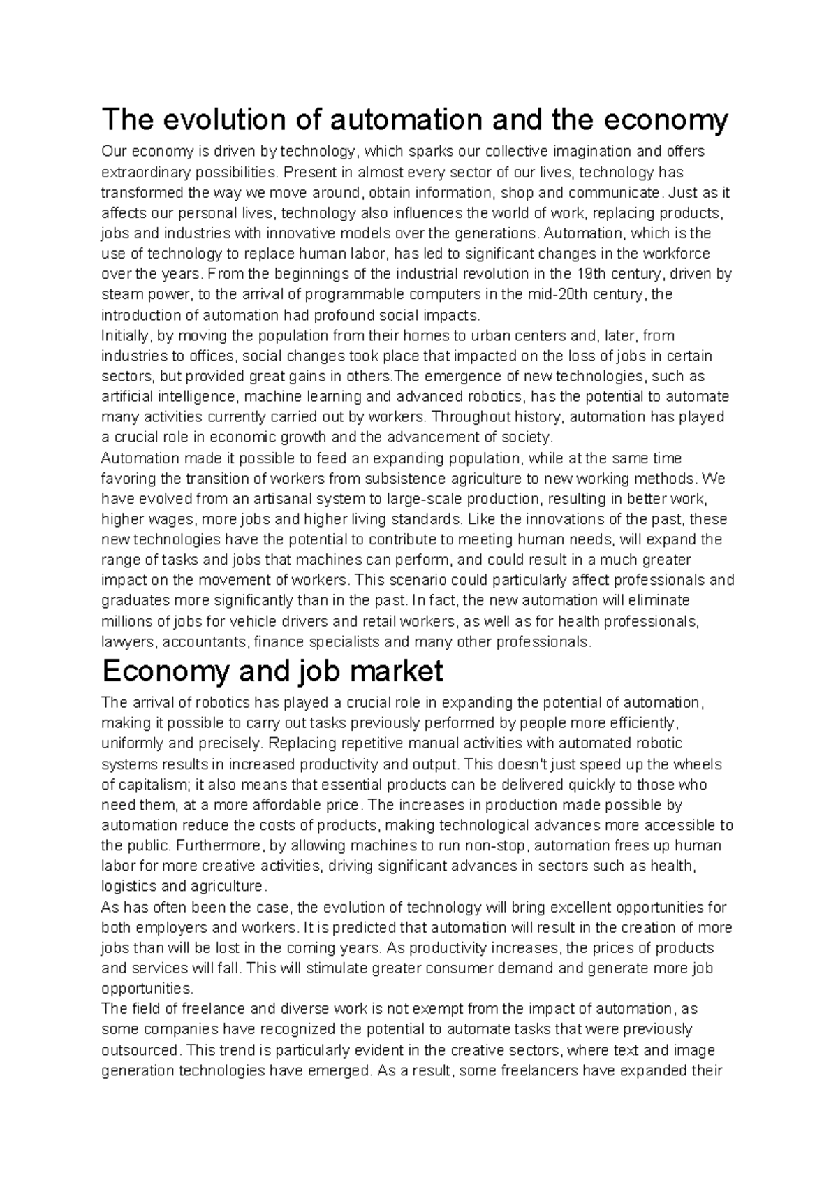 The evolution of automation and the economy - Present in almost every ...