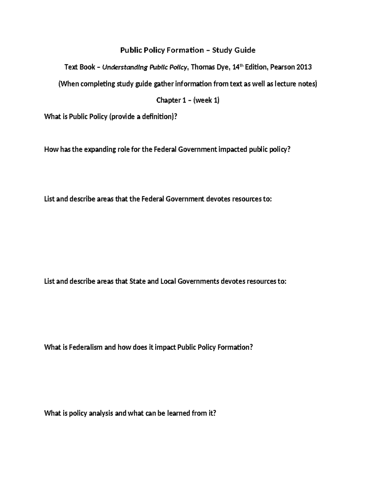 Public Policy Formation Chapters 1 and 2 Study Guide - Public Policy ...