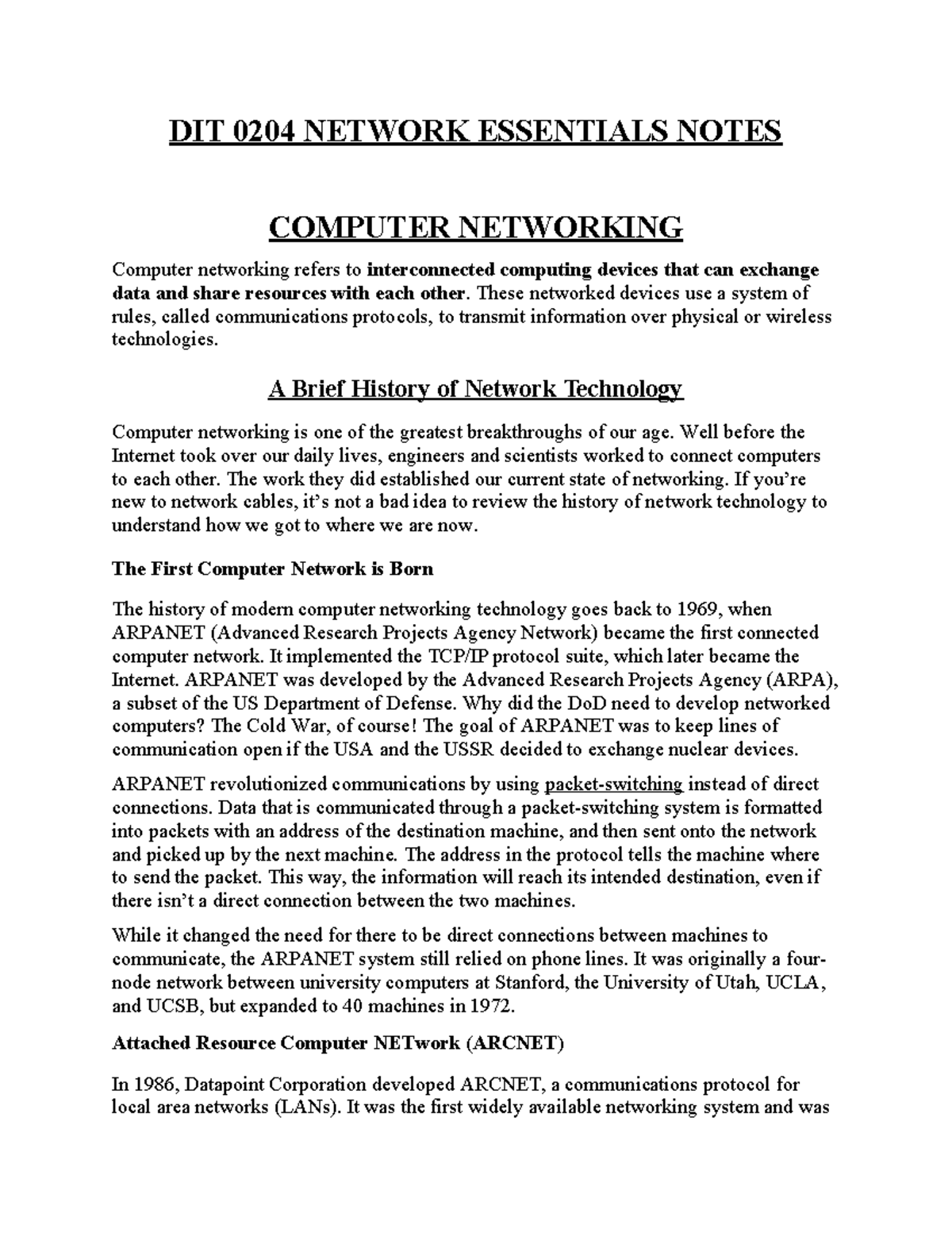 DIT 0204 Network Essential Notes - DIT 0204 NETWORK ESSENTIALS NOTES ...