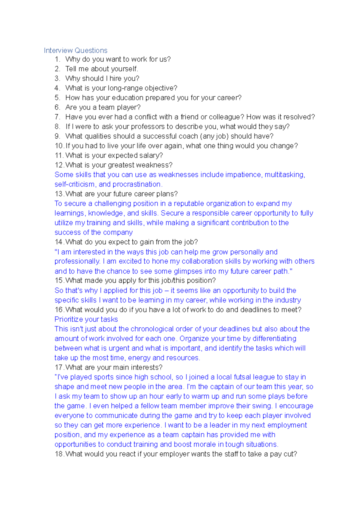 Interview Questions 2 Individual Interview Questions 1 Why Do You