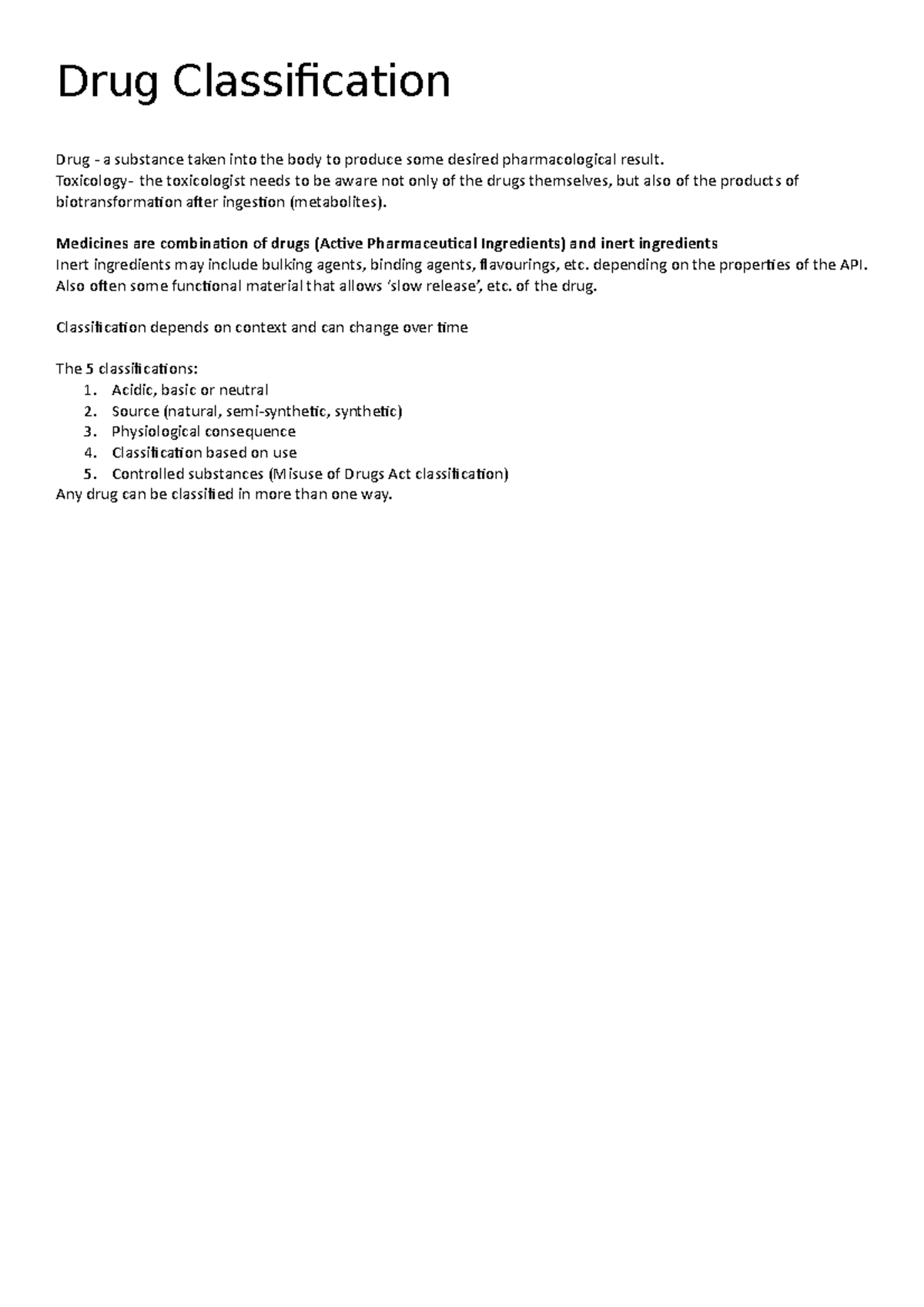 Drug Classification Intro - Drug Classification Drug - a substance ...