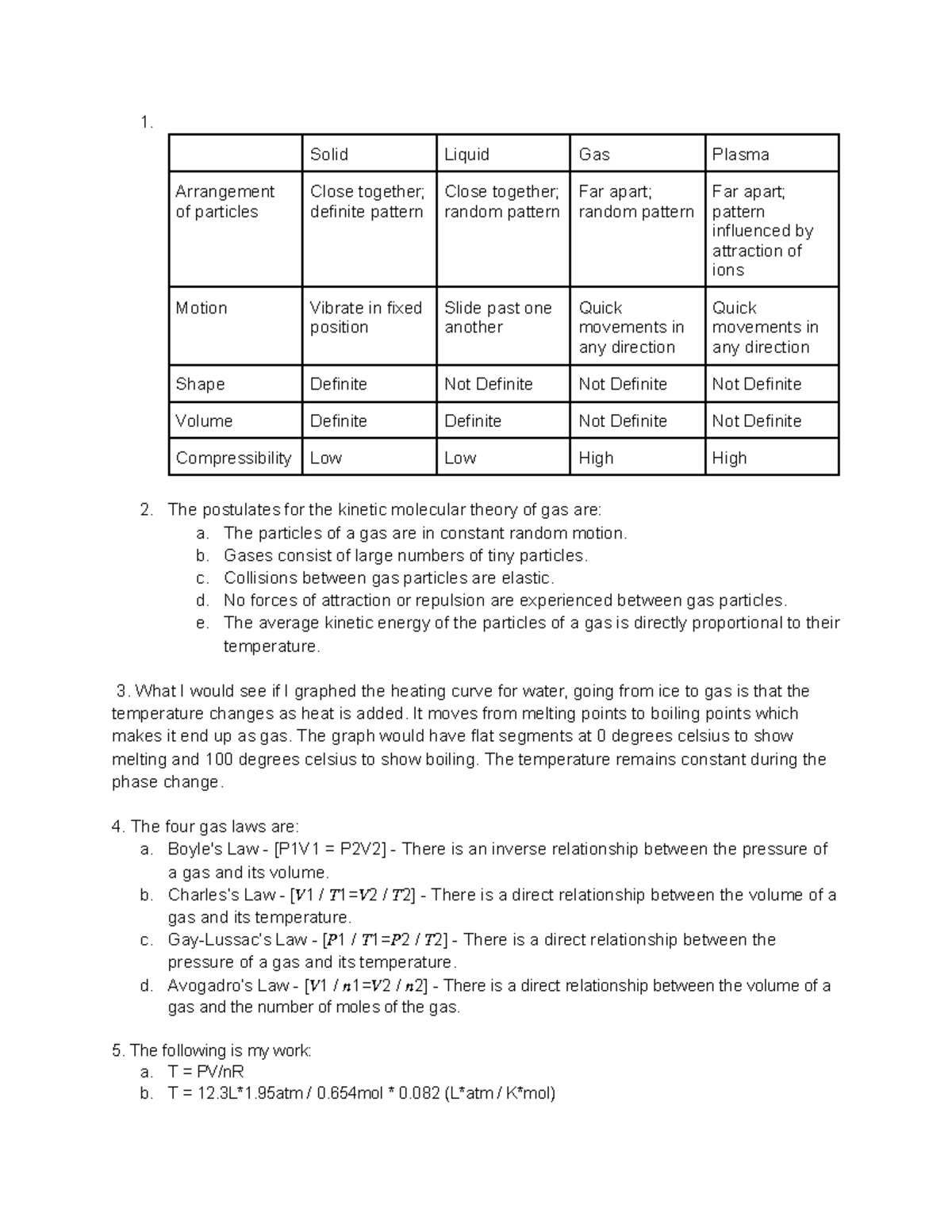 Phases of Matter Assessment - 1. Solid Liquid Gas Plasma Arrangement of ...