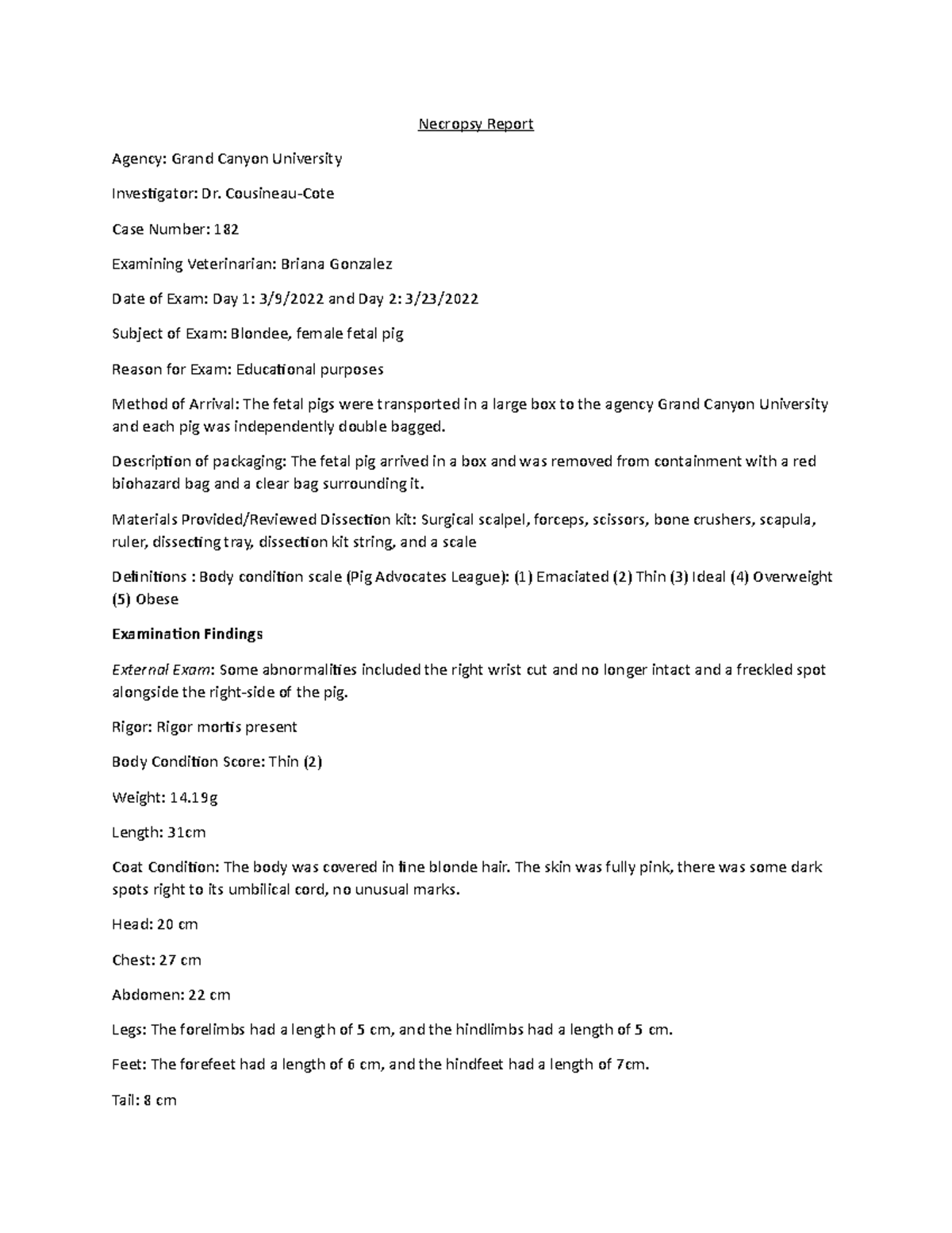 Necropsy Report - Necropsy Report Agency: Grand Canyon University ...