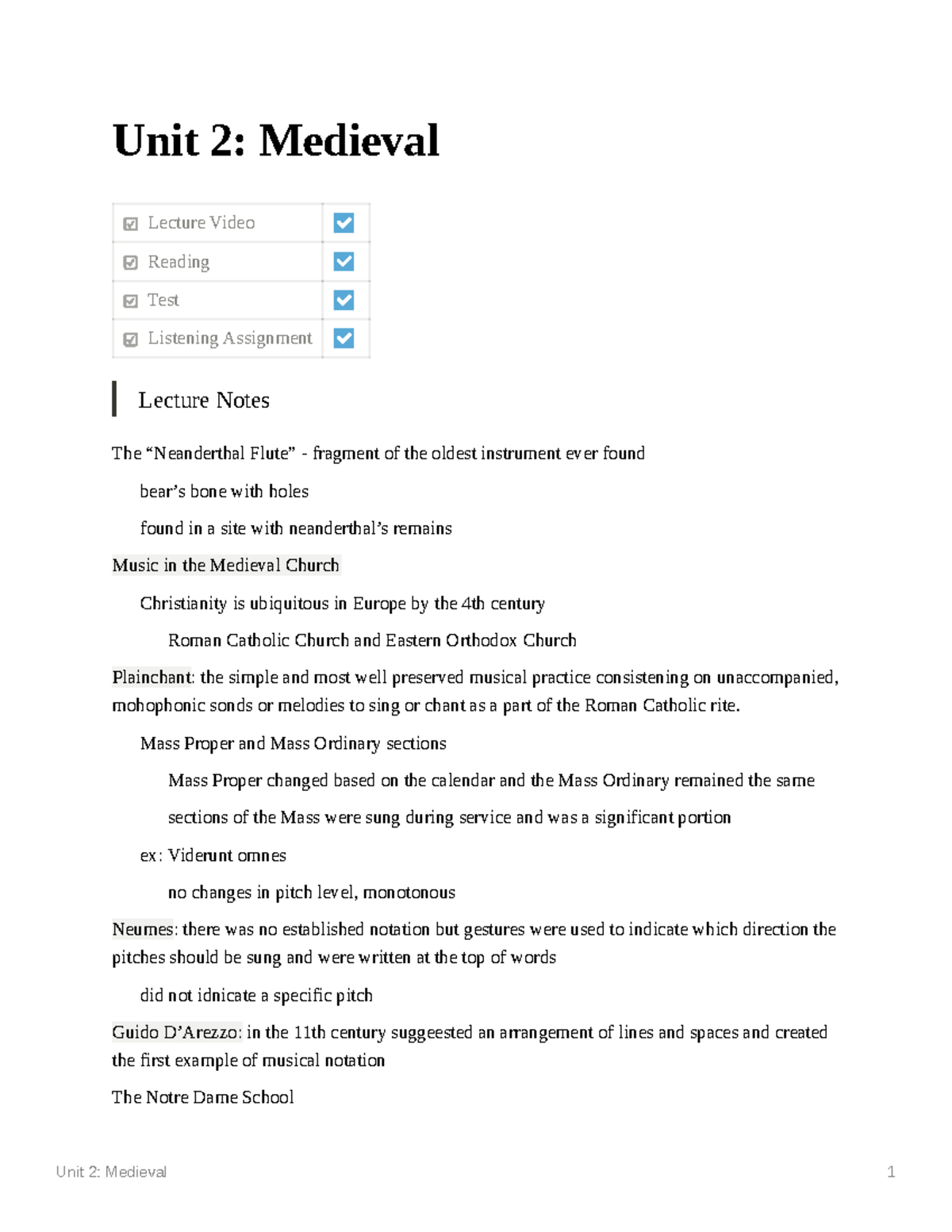 Unit 2 Medieval - Unit 2: Medieval 1 Unit 2: Medieval Lecture Video ...