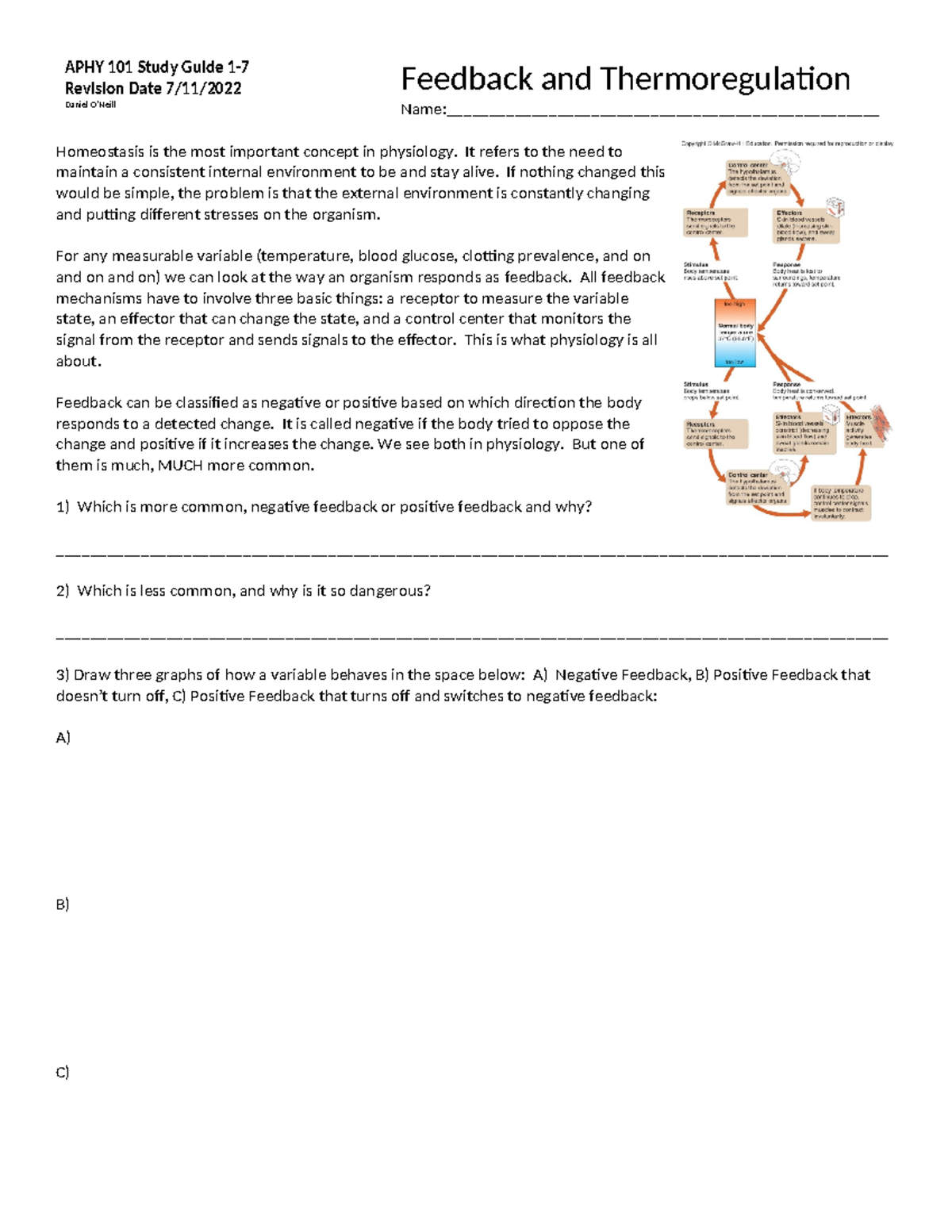 APHY 101 Study Guide 1-7 Feedback and Thermoregulation - APHY 101 Study ...