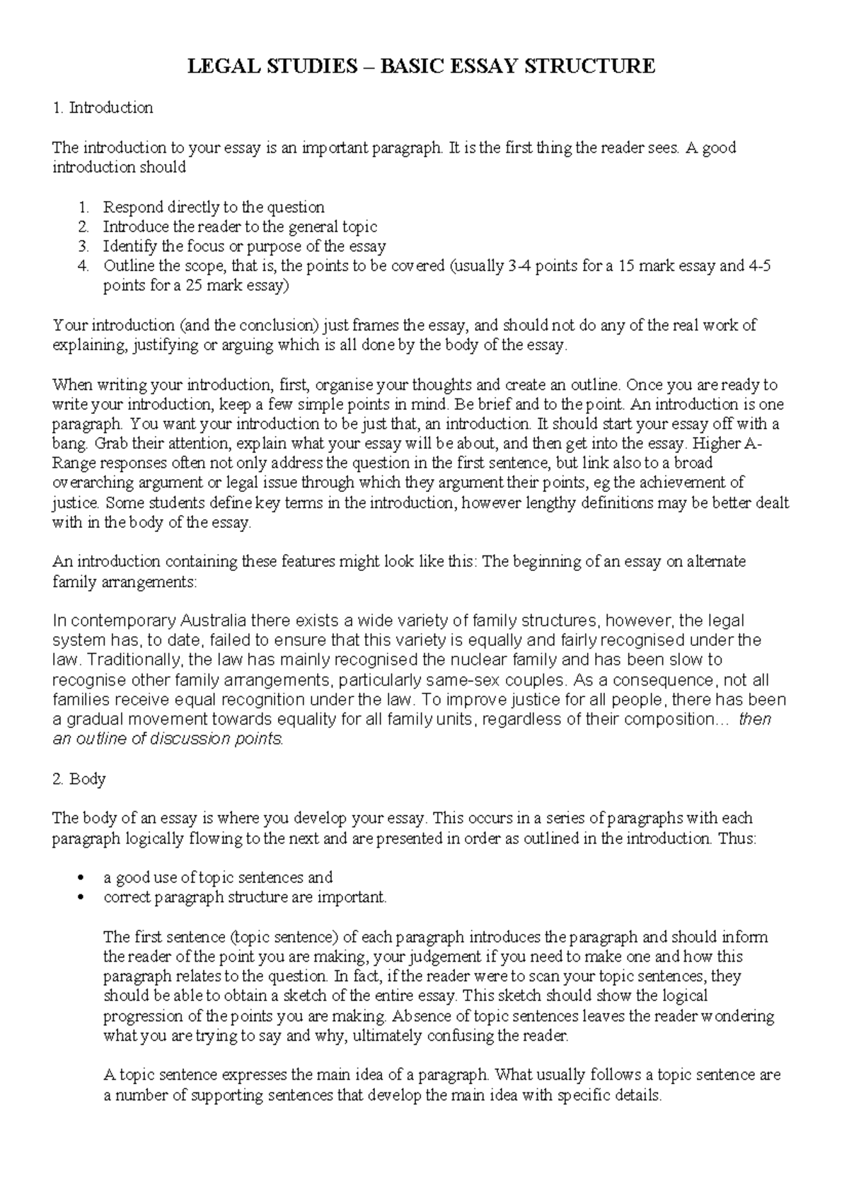 Writing Legal Studies Essays - LEGAL STUDIES – BASIC ESSAY STRUCTURE 1 ...