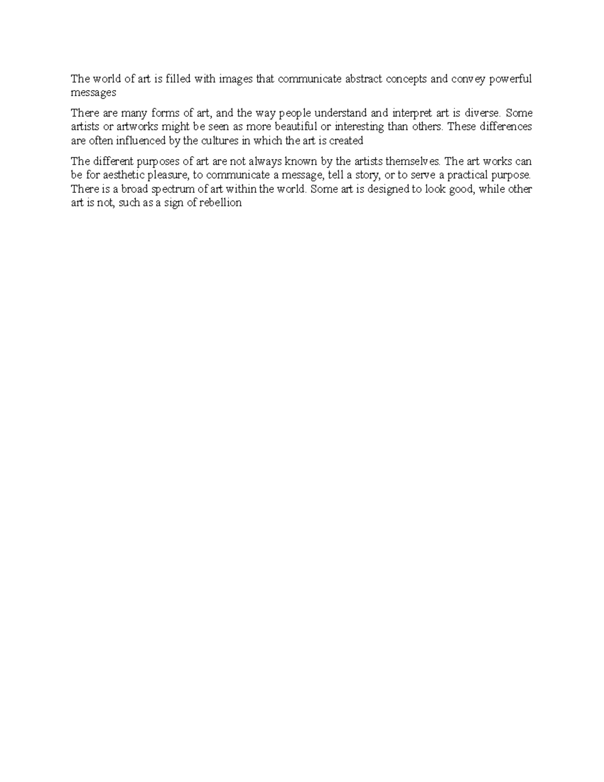 Artapp essay - Grade: A - The world of art is filled with images that ...