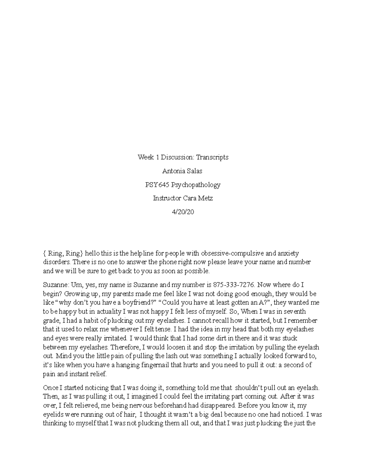 Week 1 discussion transcripts - Week 1 Discussion: Transcripts Antonia ...