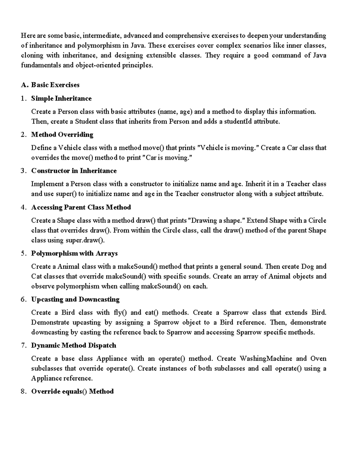 W3 Inheritance and Polymorphism in Java - These exercises cover complex ...