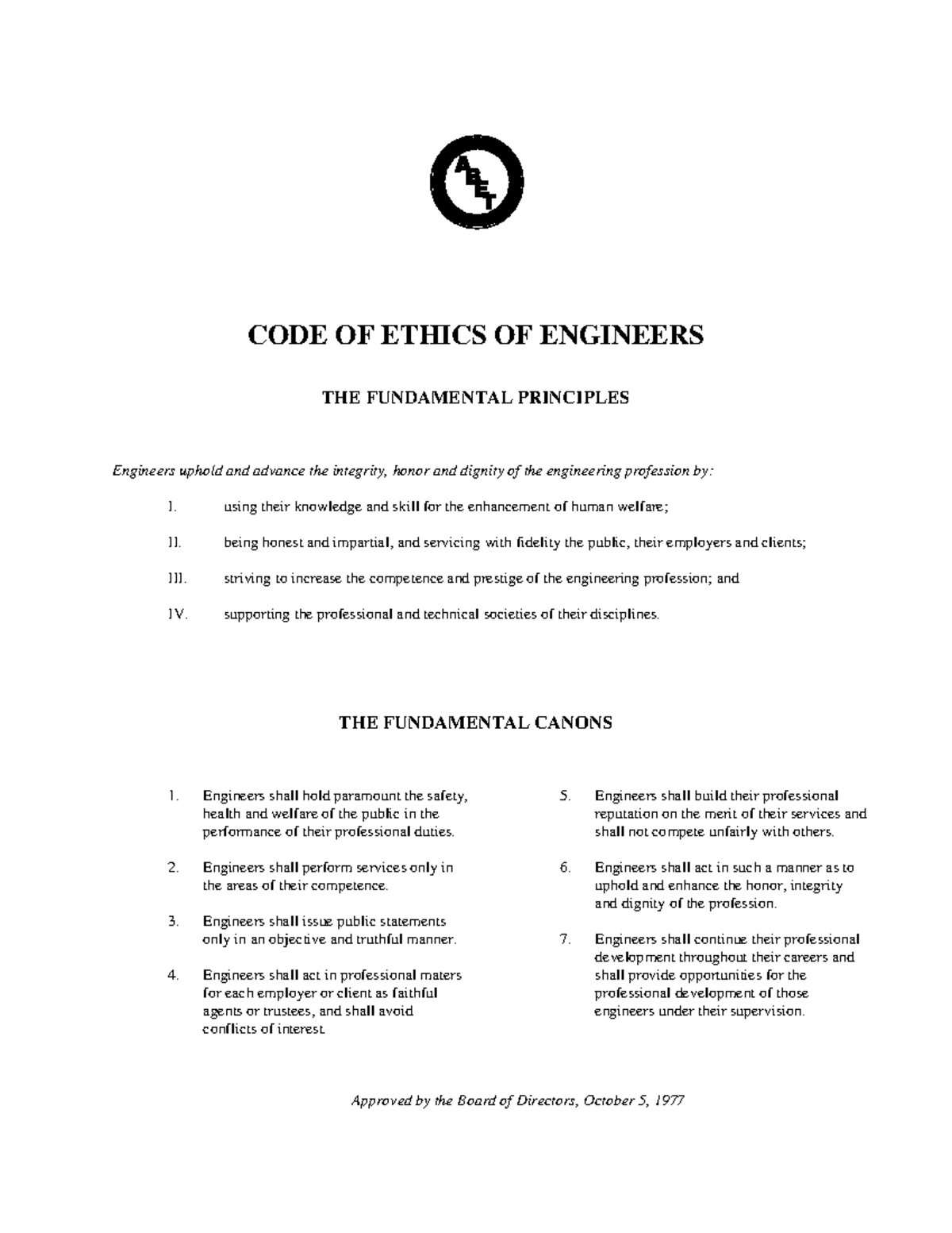 Ethics - CODE OF ETHICS OF ENGINEERS THE FUNDAMENTAL PRINCIPLES ...