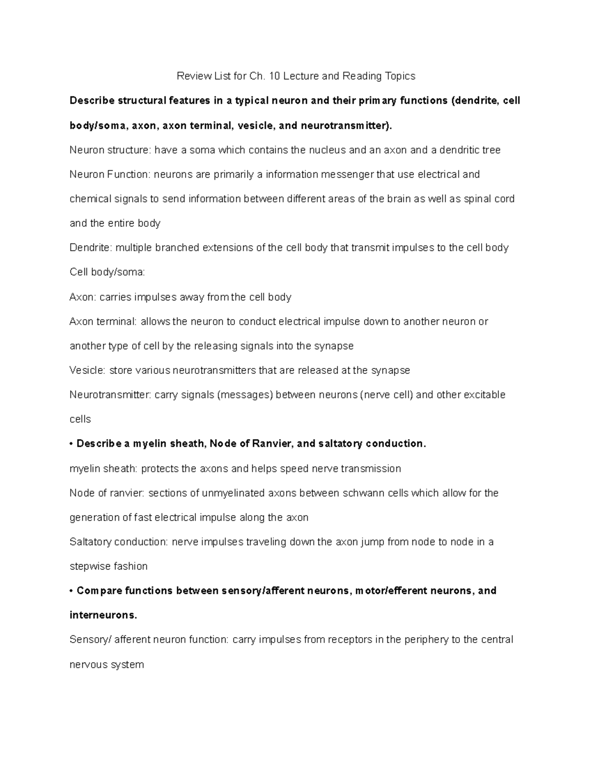 Ch 10 study guide - Review List for Ch. 10 Lecture and Reading Topics Describe structural ...