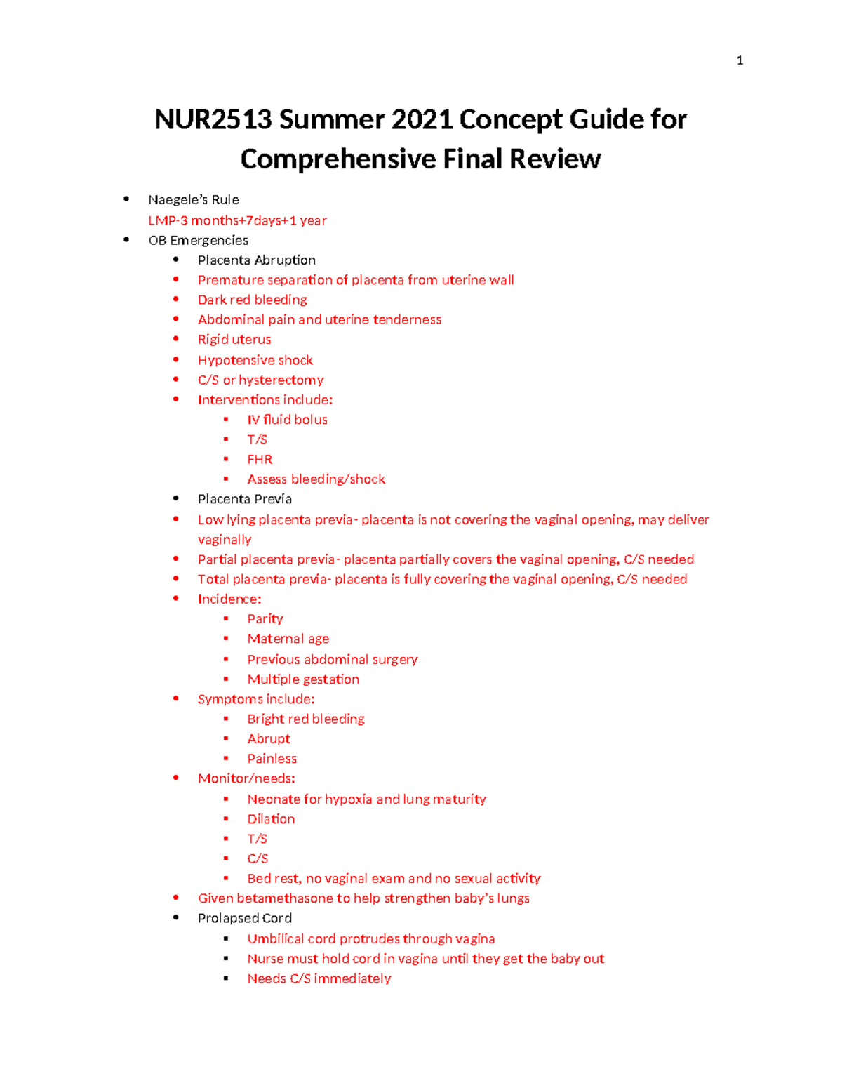 MCN Comprehensive Final Review Concept Guide - NUR2513 Summer 2021 Concept Guide for ...