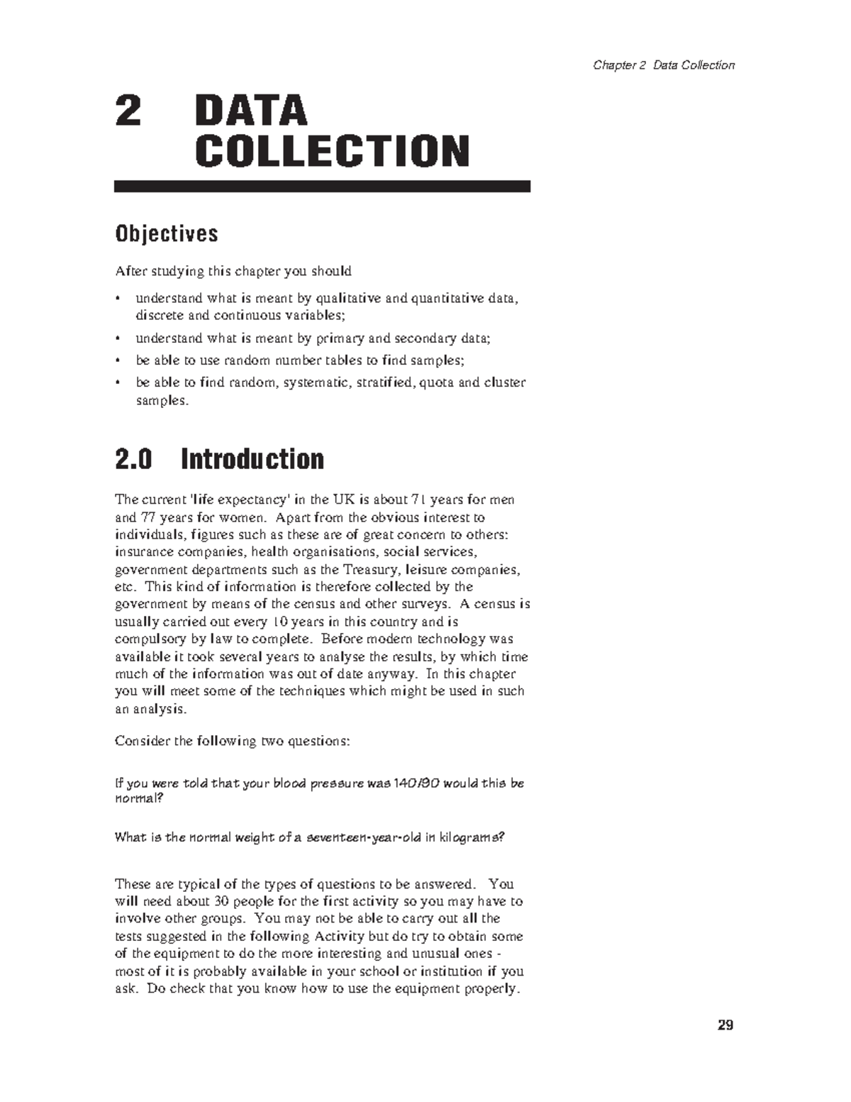 Stats ch2 - Chapter 2 - 2 DATA COLLECTION Objectives After studying ...