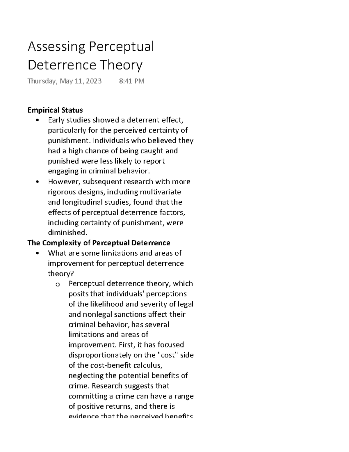 Assessing Perceptual Deterrence Theory - Empirical Status Early studies ...