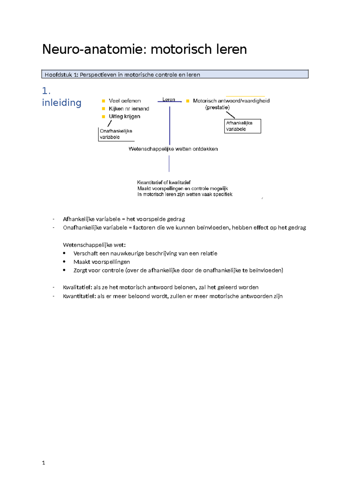 SV motorisch leren - Neuro-anatomie: motorisch leren Hoofdstuk 1 ...