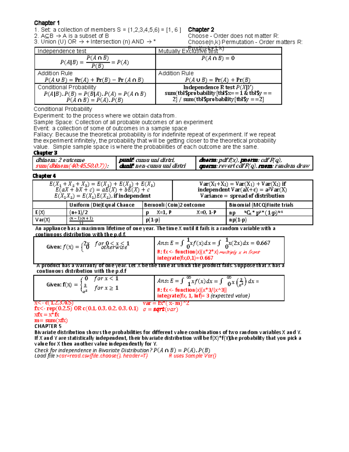 Statistics Cheatsheet Edited - Chapter 1 Set: a collection of members S = {1,2,3,4,5,6} = [1, 6 ...
