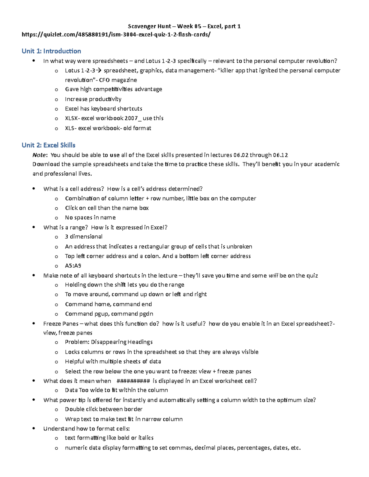 Scavenger Hunt 05-Excel Part 1 - Scavenger Hunt – Week 05 – Excel, part ...