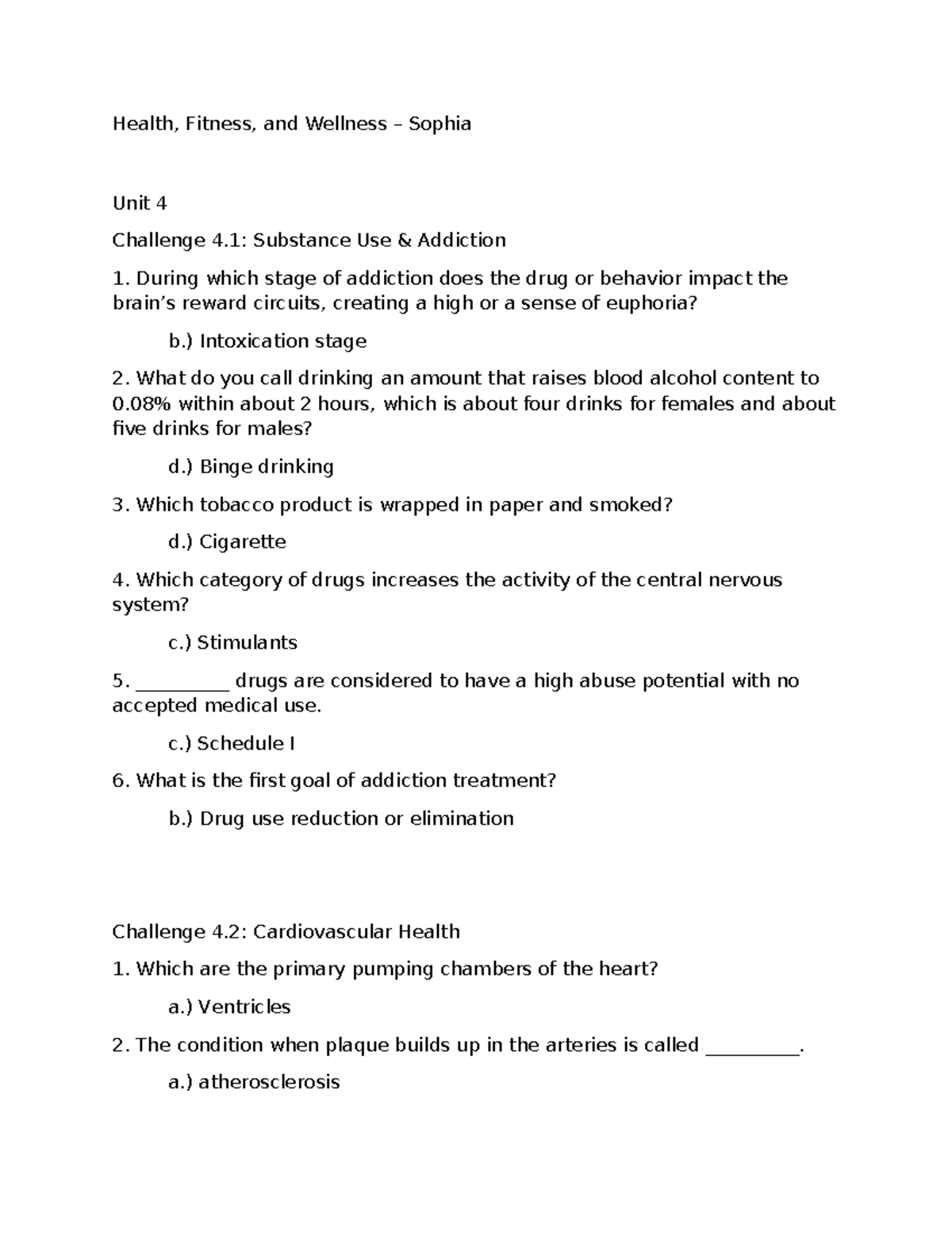 Health, Fitness, and Wellness - Sophia Unit 4 - Health, Fitness, and ...