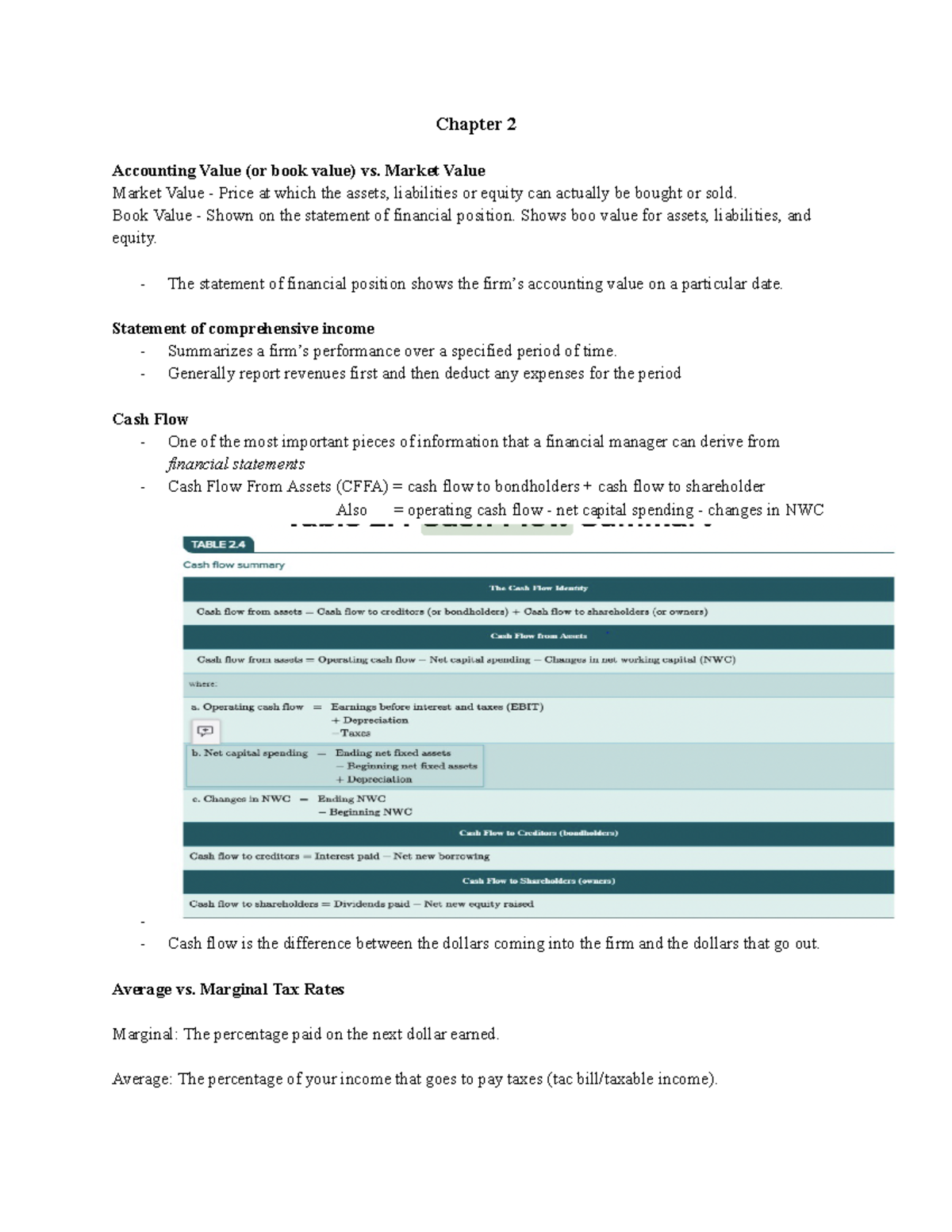 Chapter 2 - Notes from lecture - Chapter 2 Accounting Value (or book ...