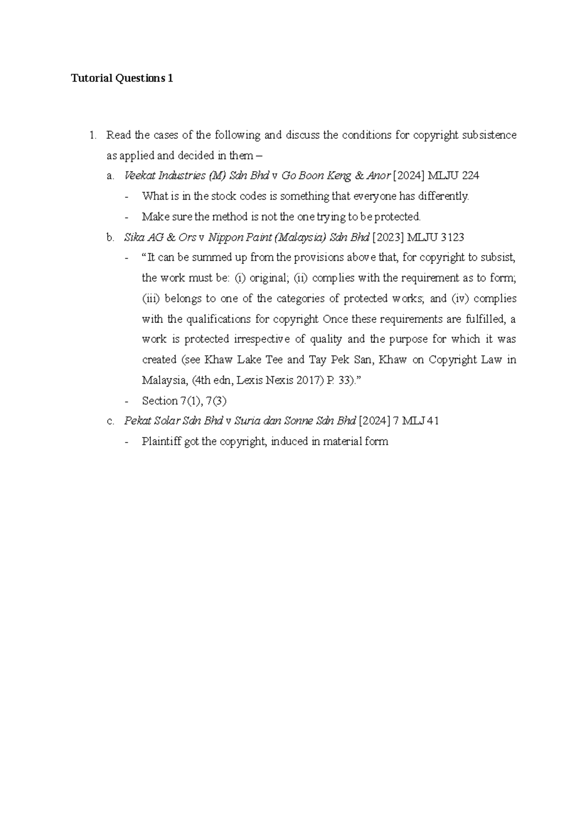 Tutorial Answers 1 - Tutorial Questions 1 1. Read the cases of the ...