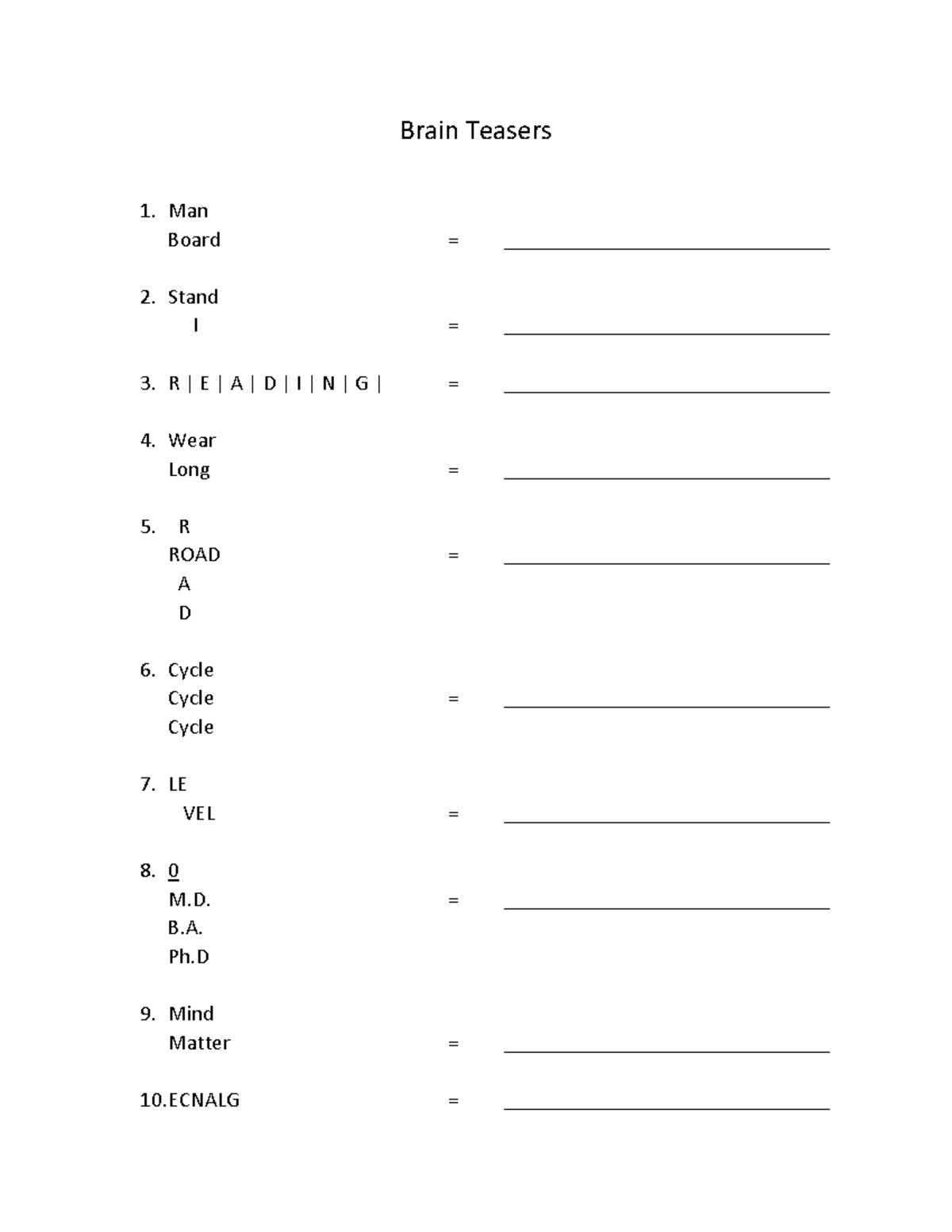 Preceptor brain teasers - Brain Teasers Man Board ...