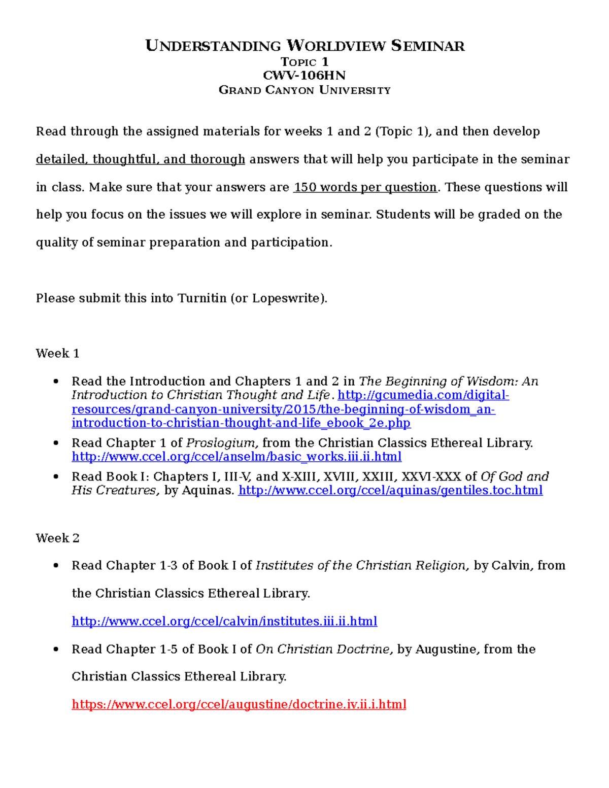 1 Understanding Worldview Seminar - UNDERSTANDING WORLDVIEW SEMINAR ...