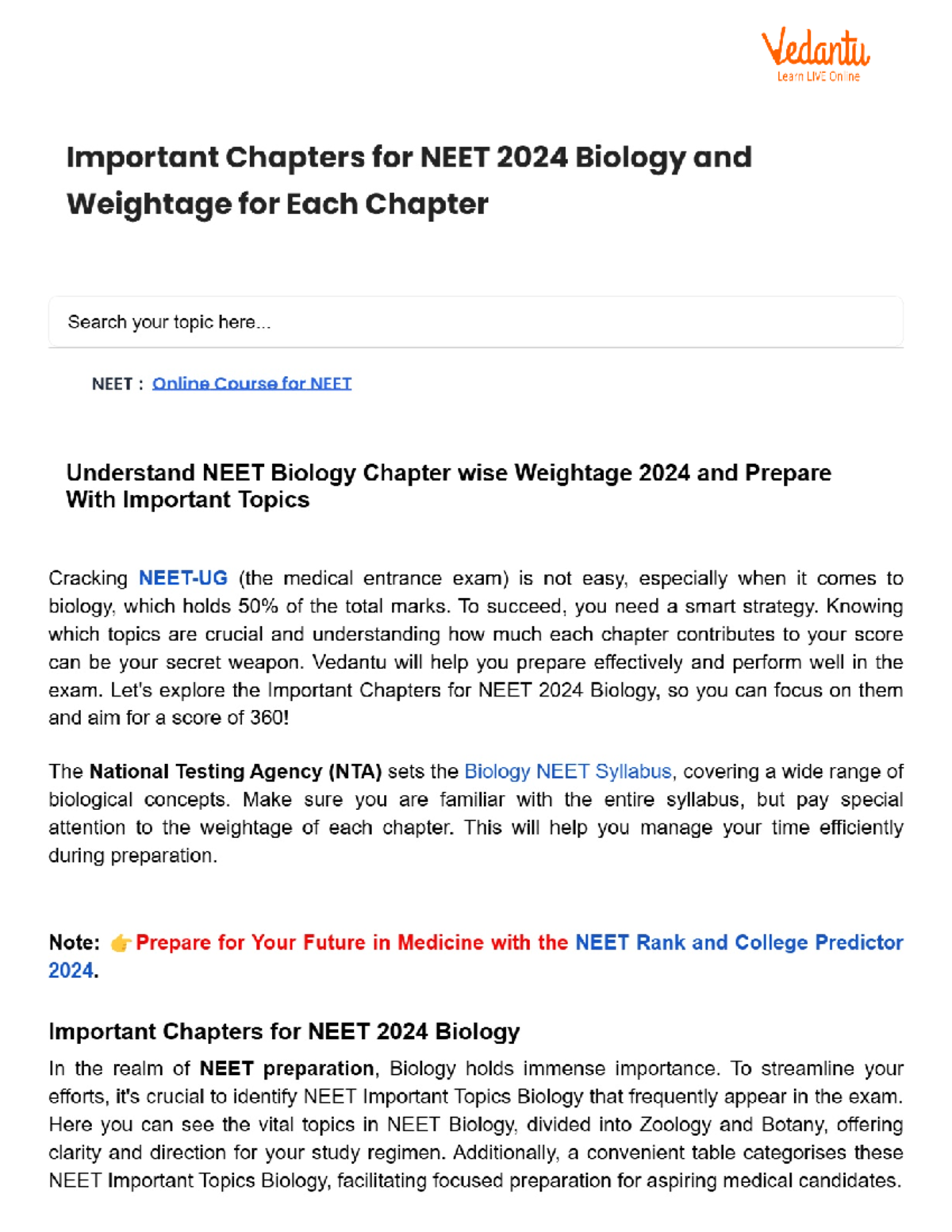 Important Chapters for NEET 2024 Biology and Weightage for Each Chapter ...