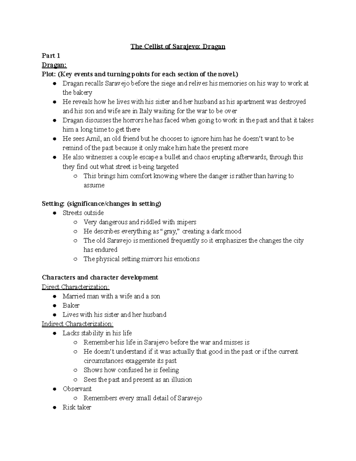 Dragan - class notes - The Cellist of Sarajevo: Dragan Part 1 Dragan ...