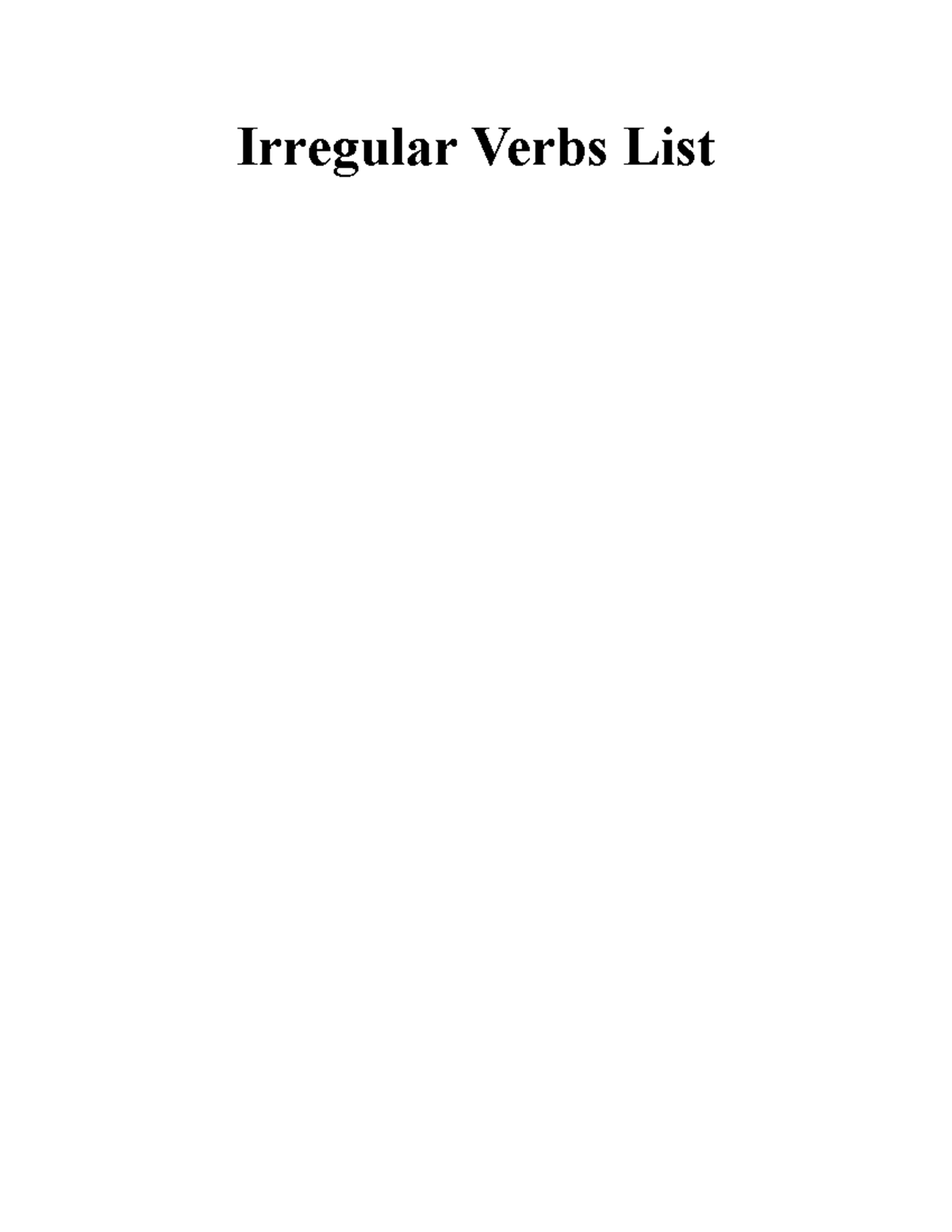 Lecture notes Irregular Verbs List - Irregular Verbs List Base Form ...