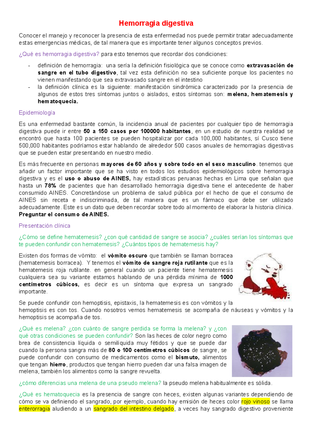 Clase 1 Gastro Hemorragia digestiva - Hemorragia digestiva Conocer el ...