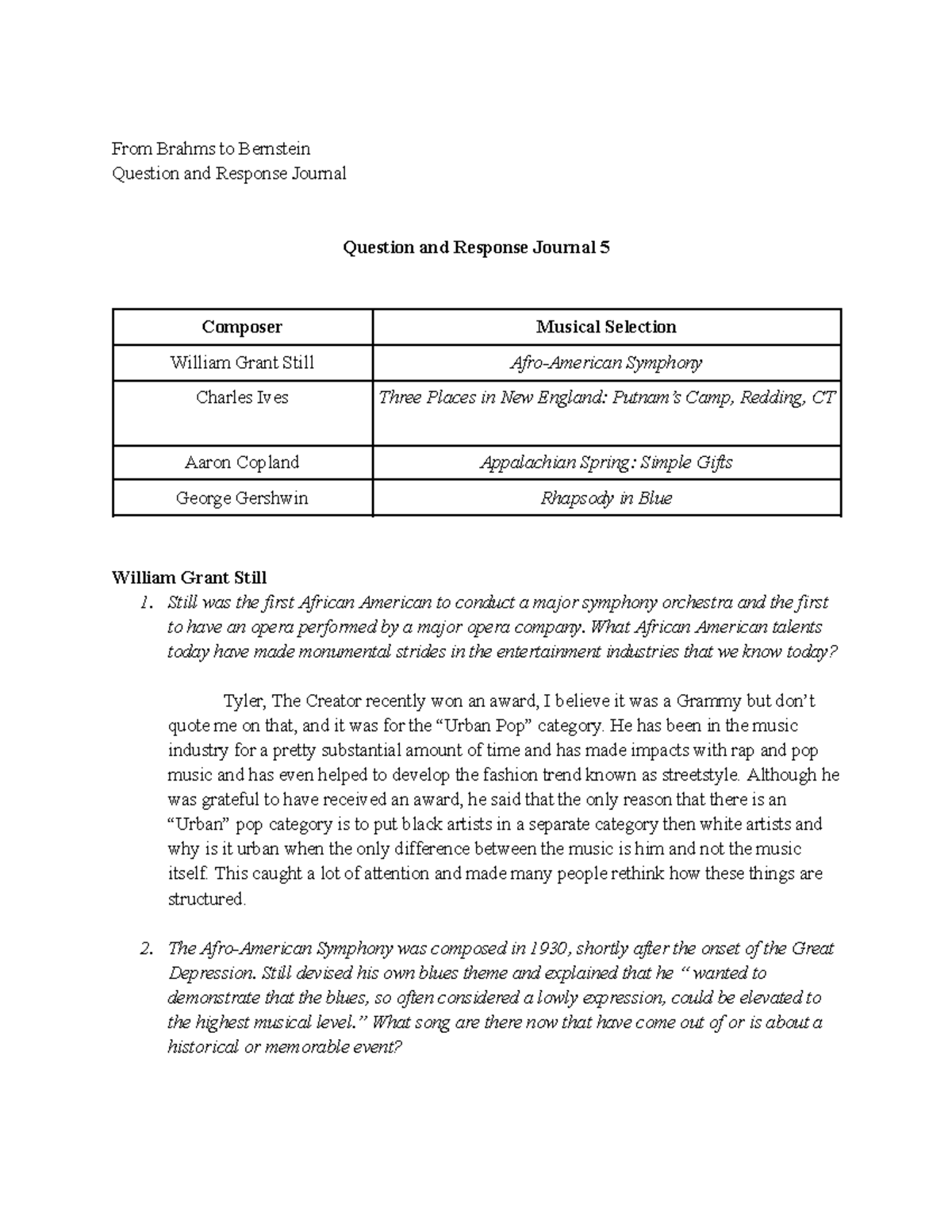 Qr5 - Assignment 5 - From Brahms to Bernstein Question and Response ...