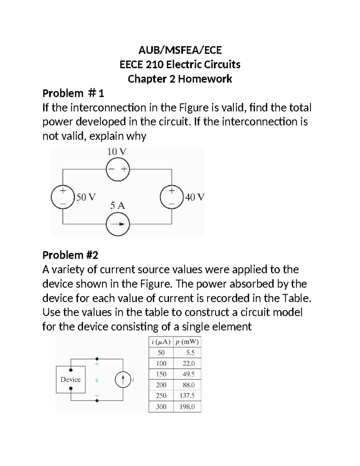 Chapter 2 Homework - very useful - AUB/MSFEA/ECE EECE 210 Electric Circuits Chapter 2 Homework ...