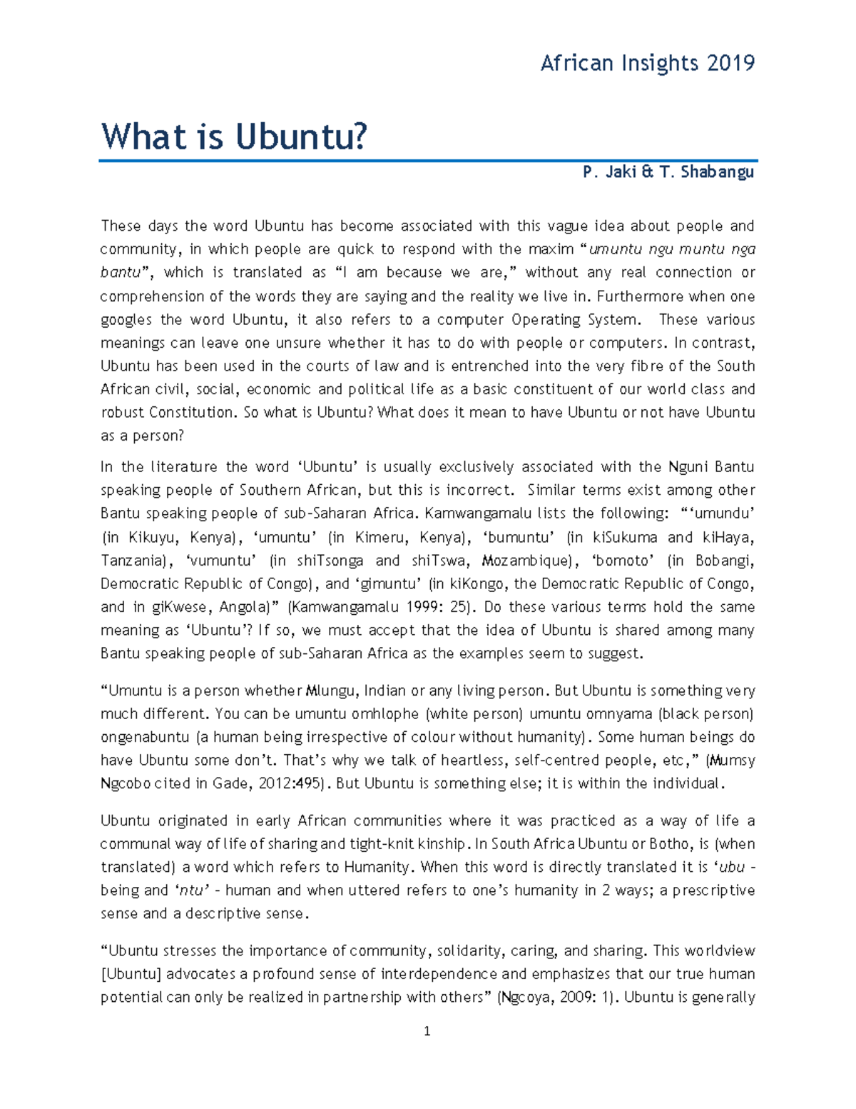 What is Ubuntu (2019 ) - African Insights - What is Ubuntu? P. Jaki & T ...
