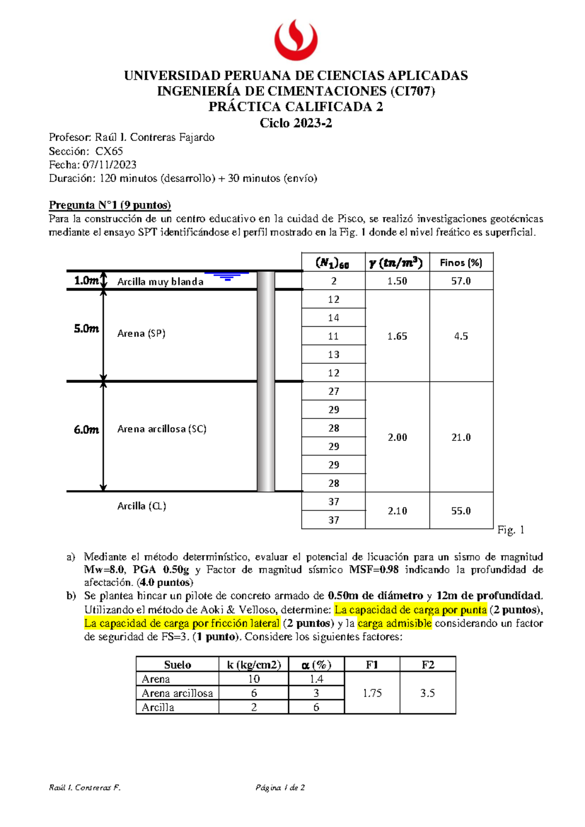 PC2-Ing de Cimentaciones 2023-2 - UNIVERSIDAD PERUANA DE CIENCIAS APLICADAS Raúl I. Contreras F ...