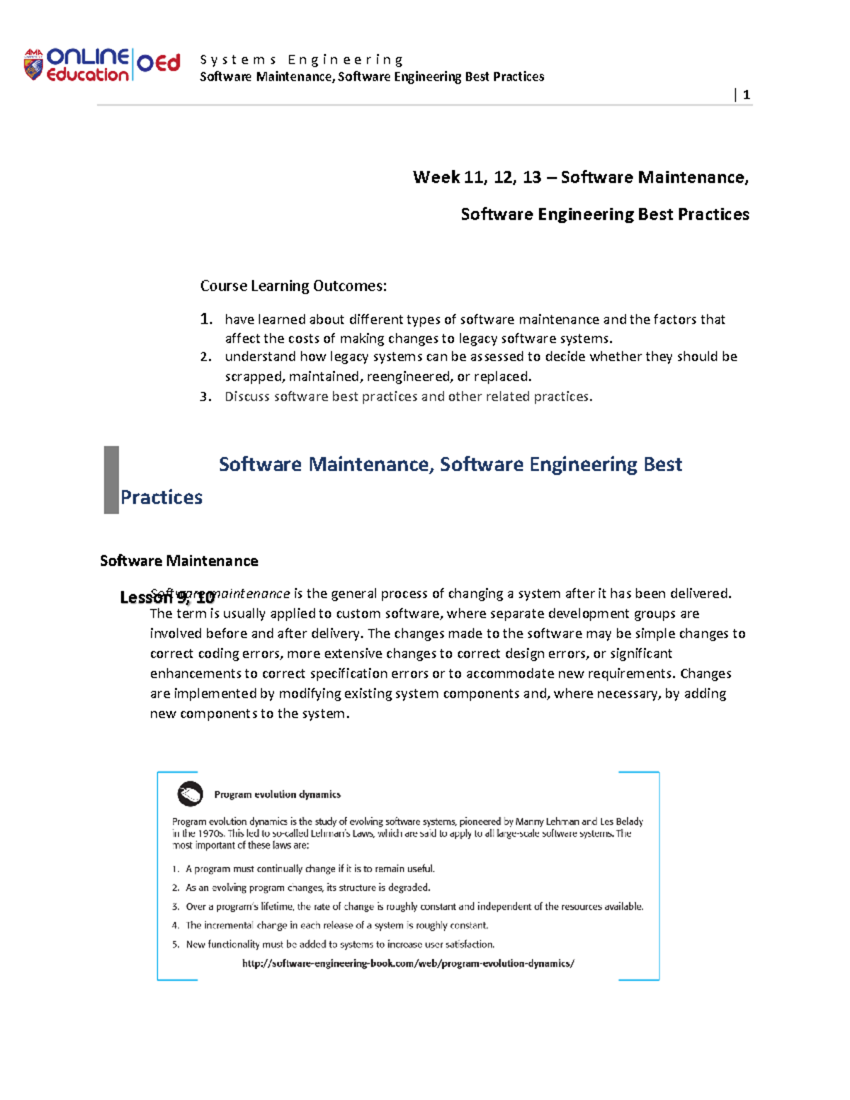 W11-13- Lesson 01-03 Software Maintenance,Software Engineering Best ... W11-13- Lesson 01-03 Software Maintenance,Software Engineering Best ...