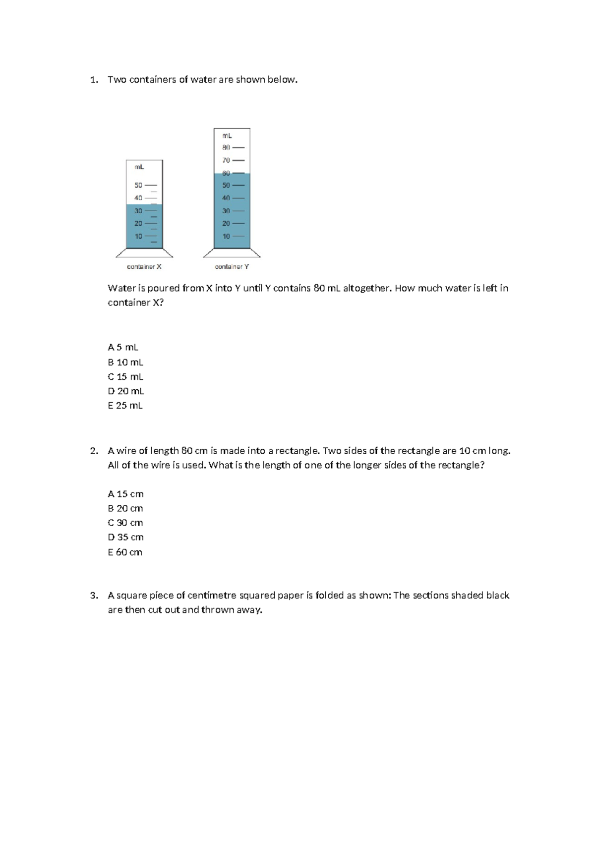 Measurements - maths - Two containers of water are shown below. Water ...