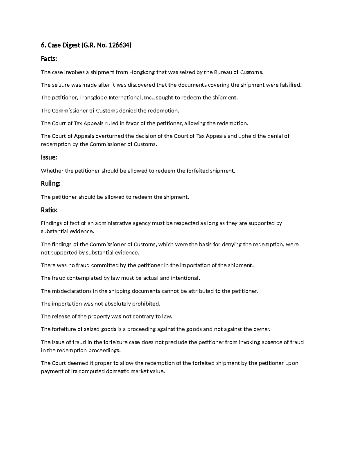 6 Case Digest G.R - 6. Case Digest (G. No. 126634) Facts: The case ...