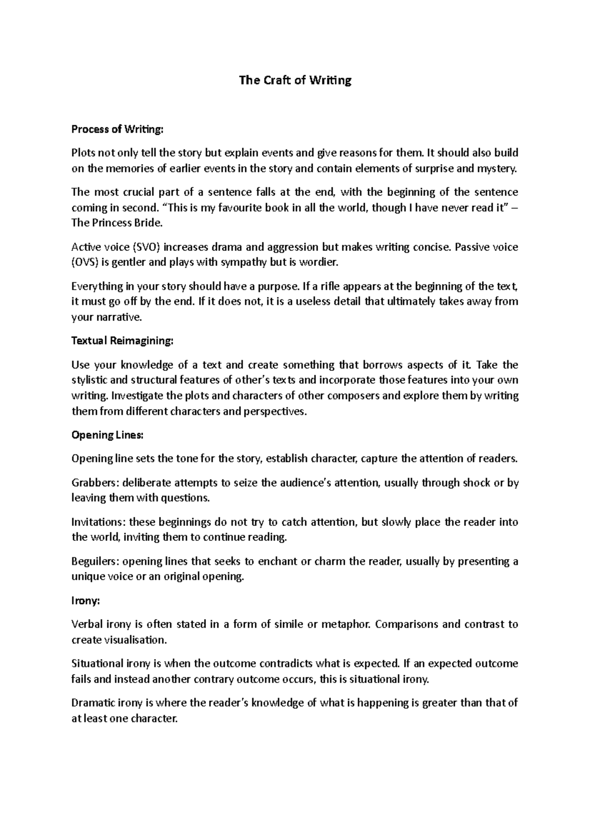 2020 EA Notes on The Craft of Writing Roxie Jay - The Craft of Writing ...