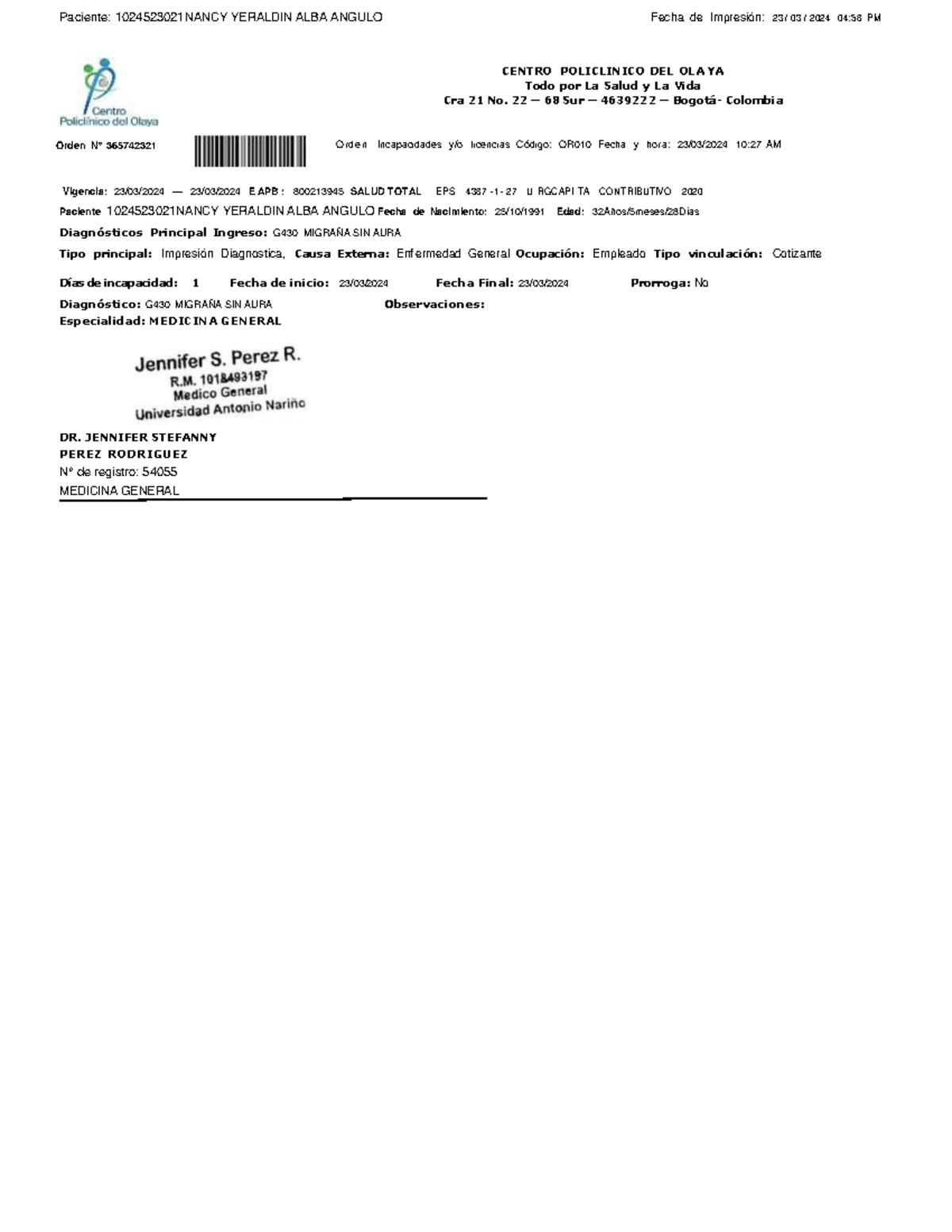 365742321-Salud Total-Nancy Alba - Paciente: 1024523021 NANCY YERALDIN ...