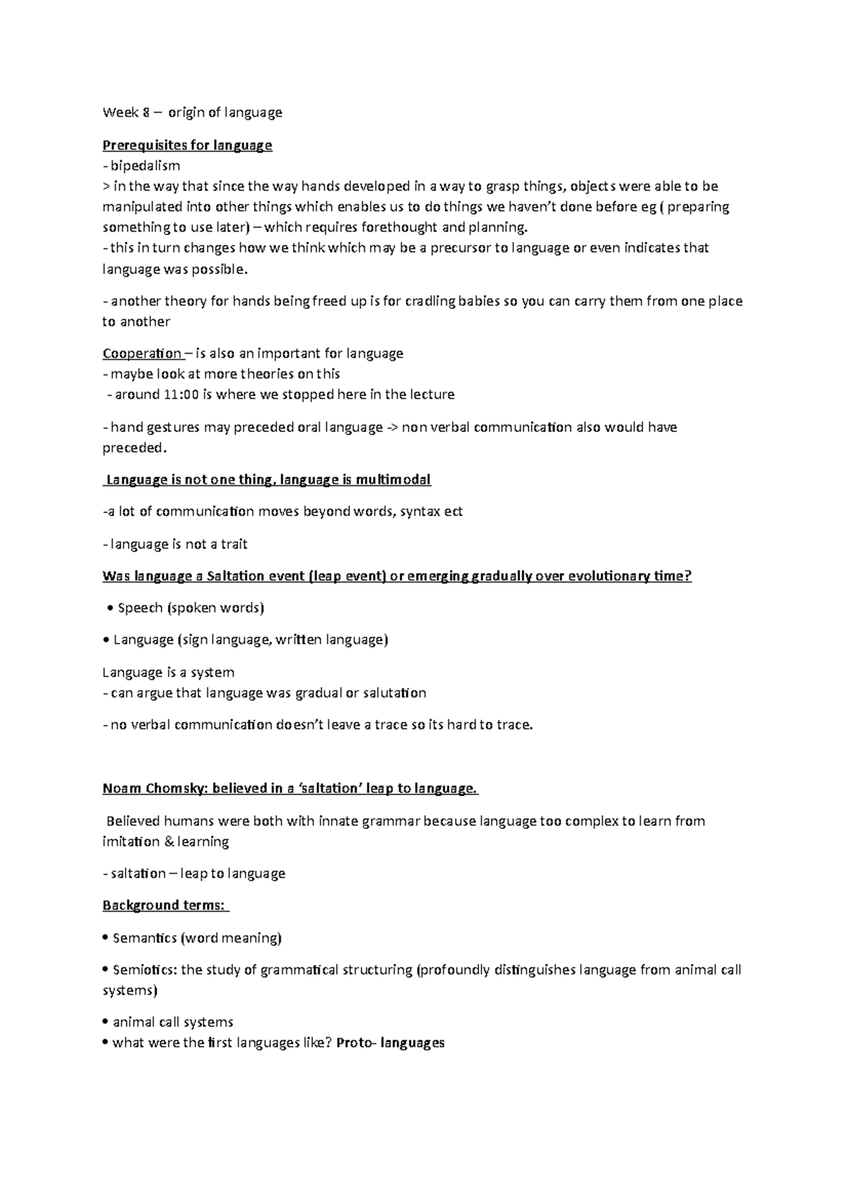 Week 8 origin of language - Week 8 – origin of language Prerequisites ...