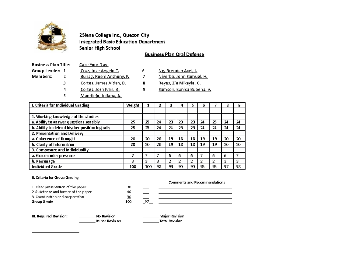 CRUZ- Defense- Criteria - 2Siena College Inc., Quezon City Integrated ...